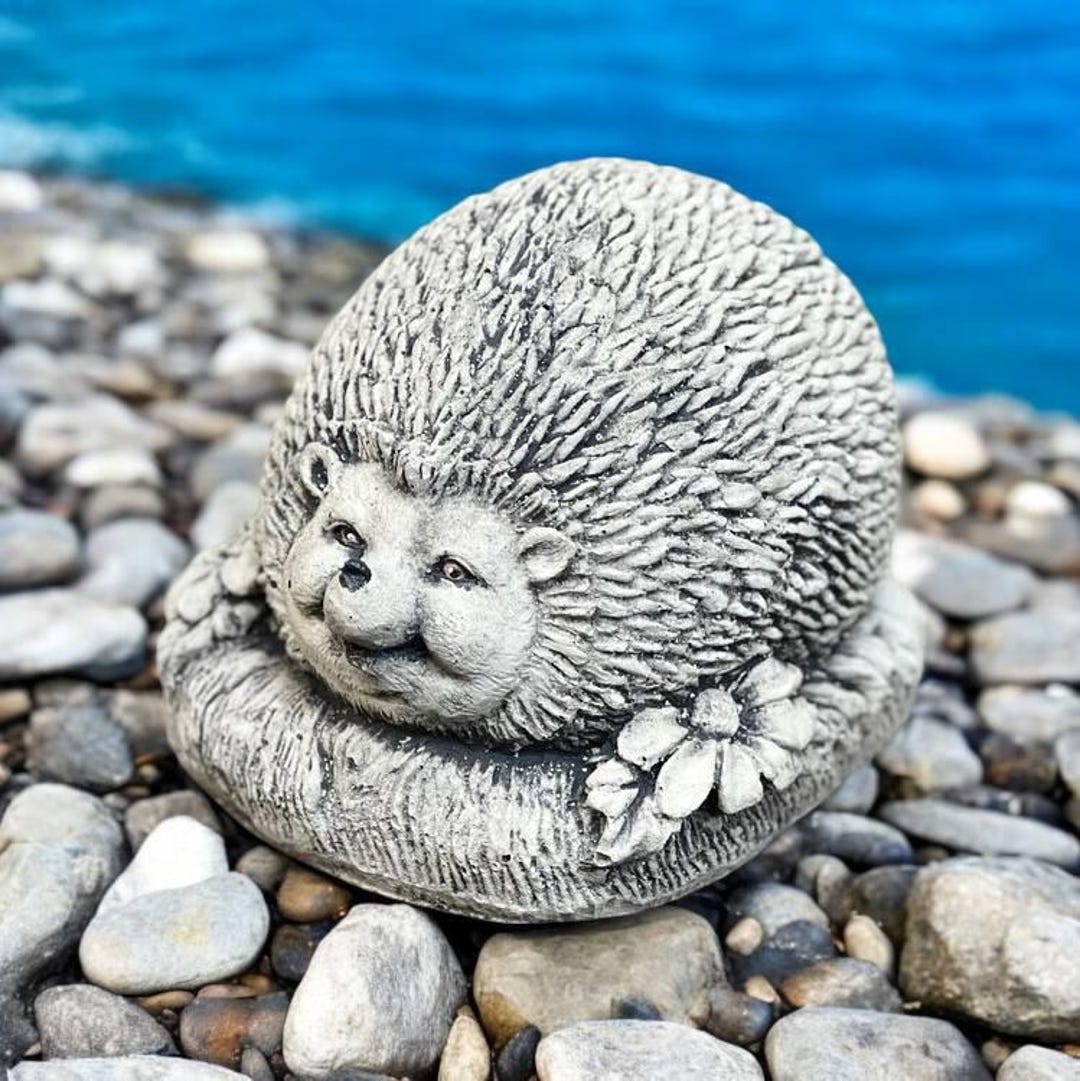 Laying Hedgehog on Base Statue, Forest Hedgehog in Flowers Figurine ...
