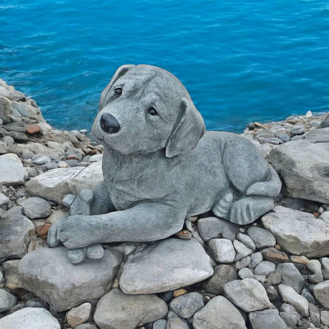 Laying Labrador Garden Statue, Outdoor Dog Figure, Concrete Pet ...