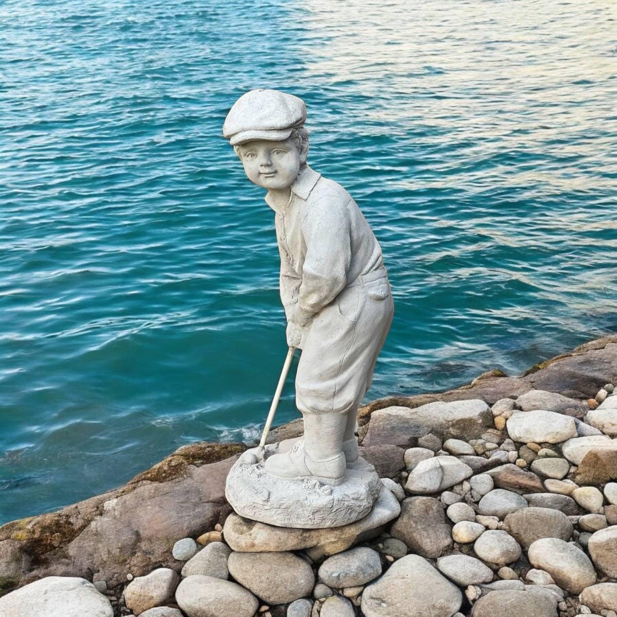 Standing Golfer Man With Club, Concrete Boy Playing Golf Statue, Cement ...