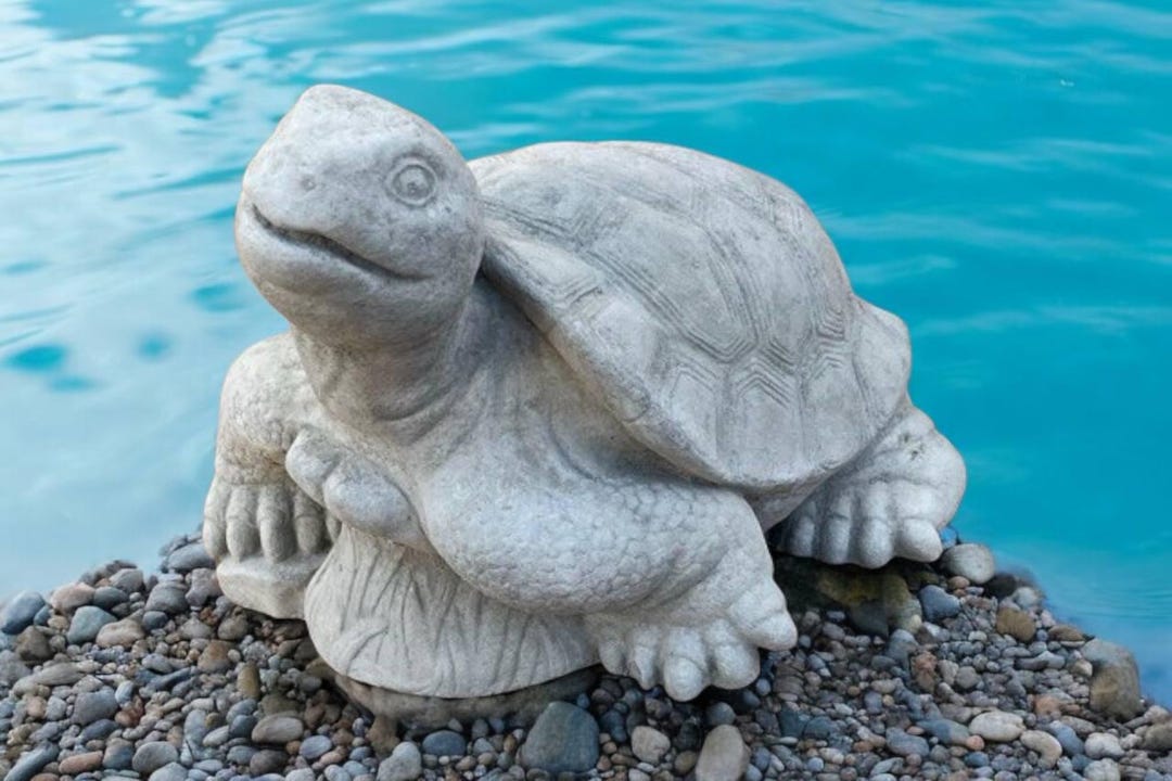 Smiling Turtle Figure, Looking up Animal Figurine, Concrete Turtle ...