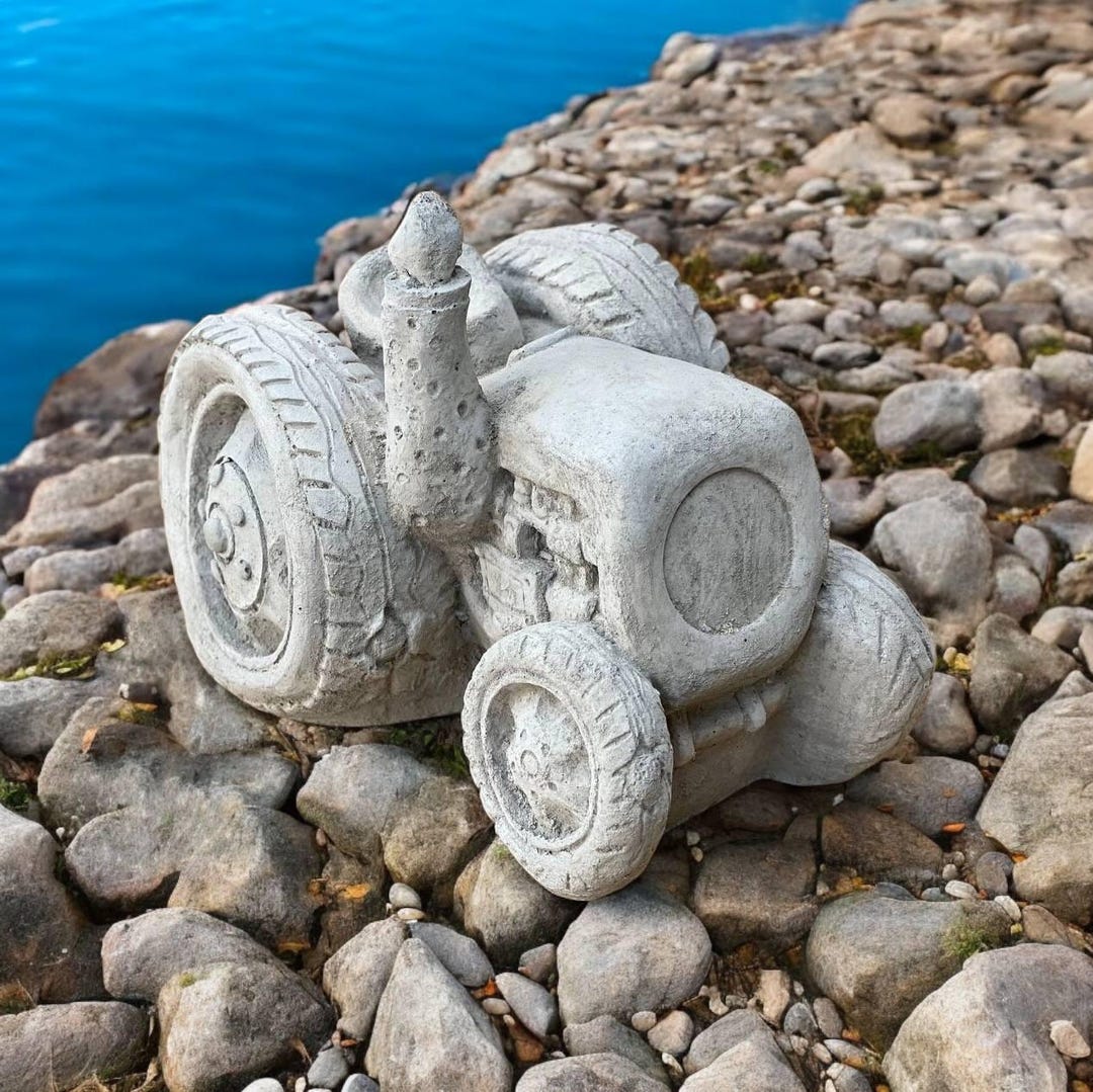 Cement Made Detailed Tractor Statue, Concrete Farm Car Decoration ...