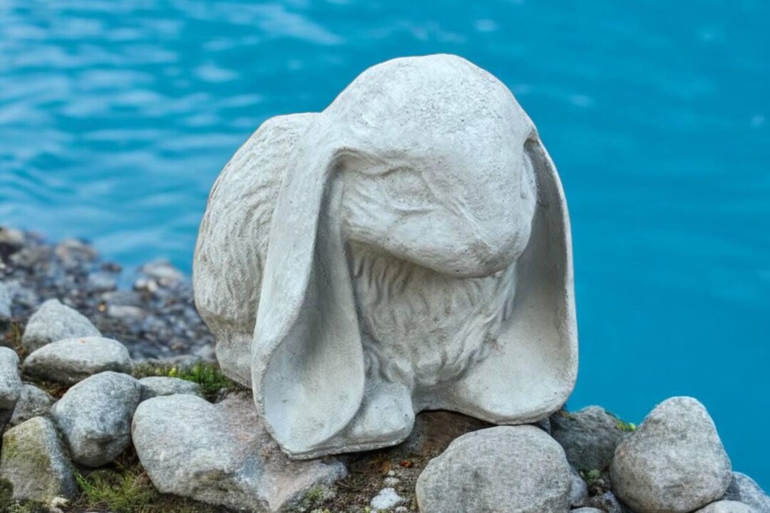 Floppette Rabbit Statue, Cute Bunny With Long Ears, Outdoor Stone Art ...