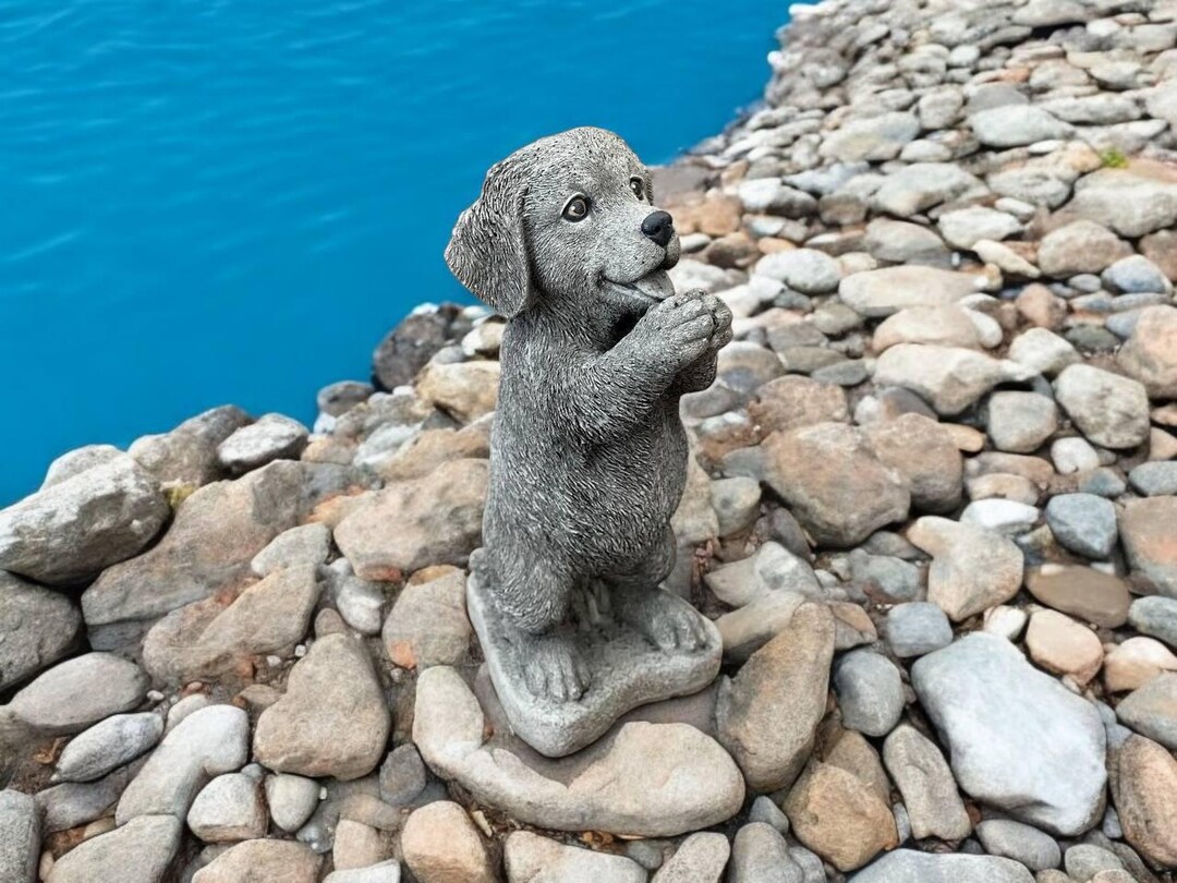 Playing Puppy Statue, Begging Dog on Base Figure, Painted Dog Sculpture ...