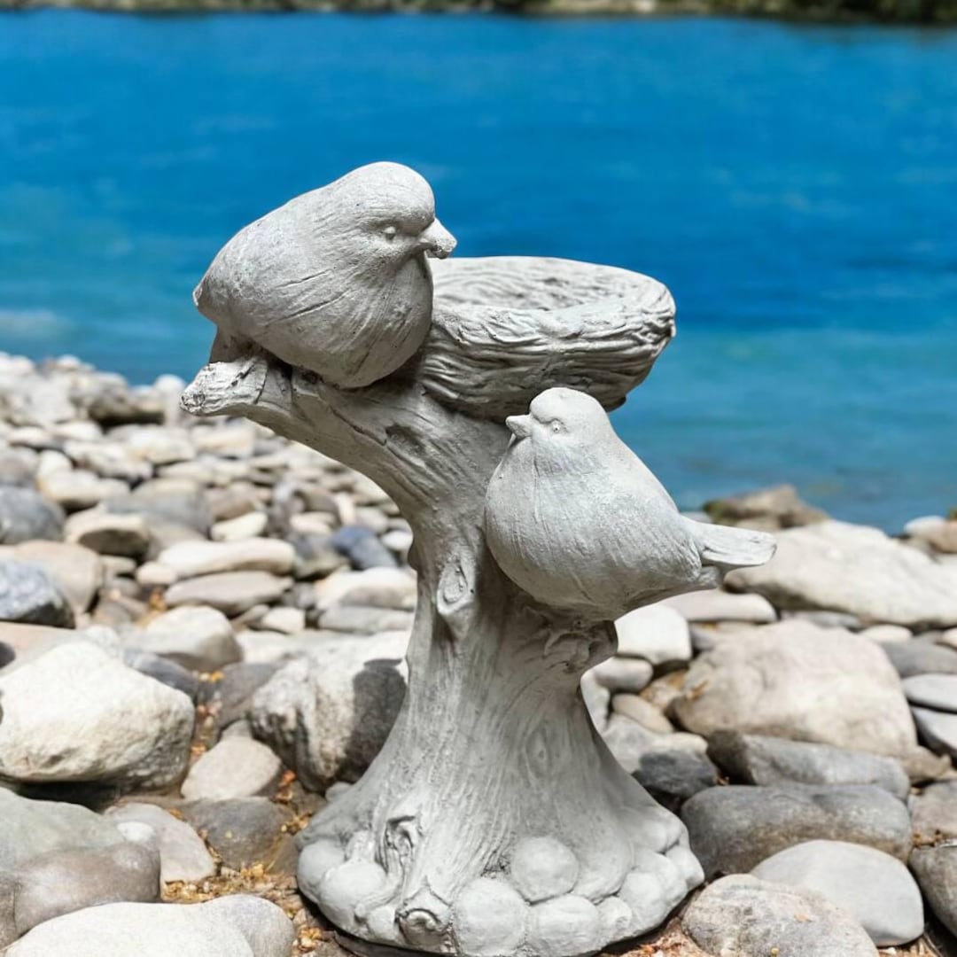 Concrete Birds Sitting on Water Pot Figure, Stone Two Birds on Water ...