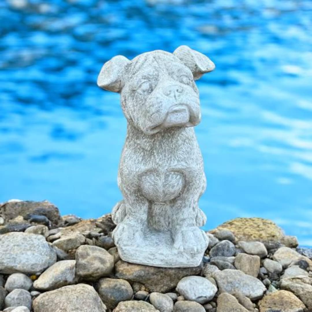 Concrete Boxer Dog Figure, Concrete Boxer Puppy Statue, Detailed Boxer ...
