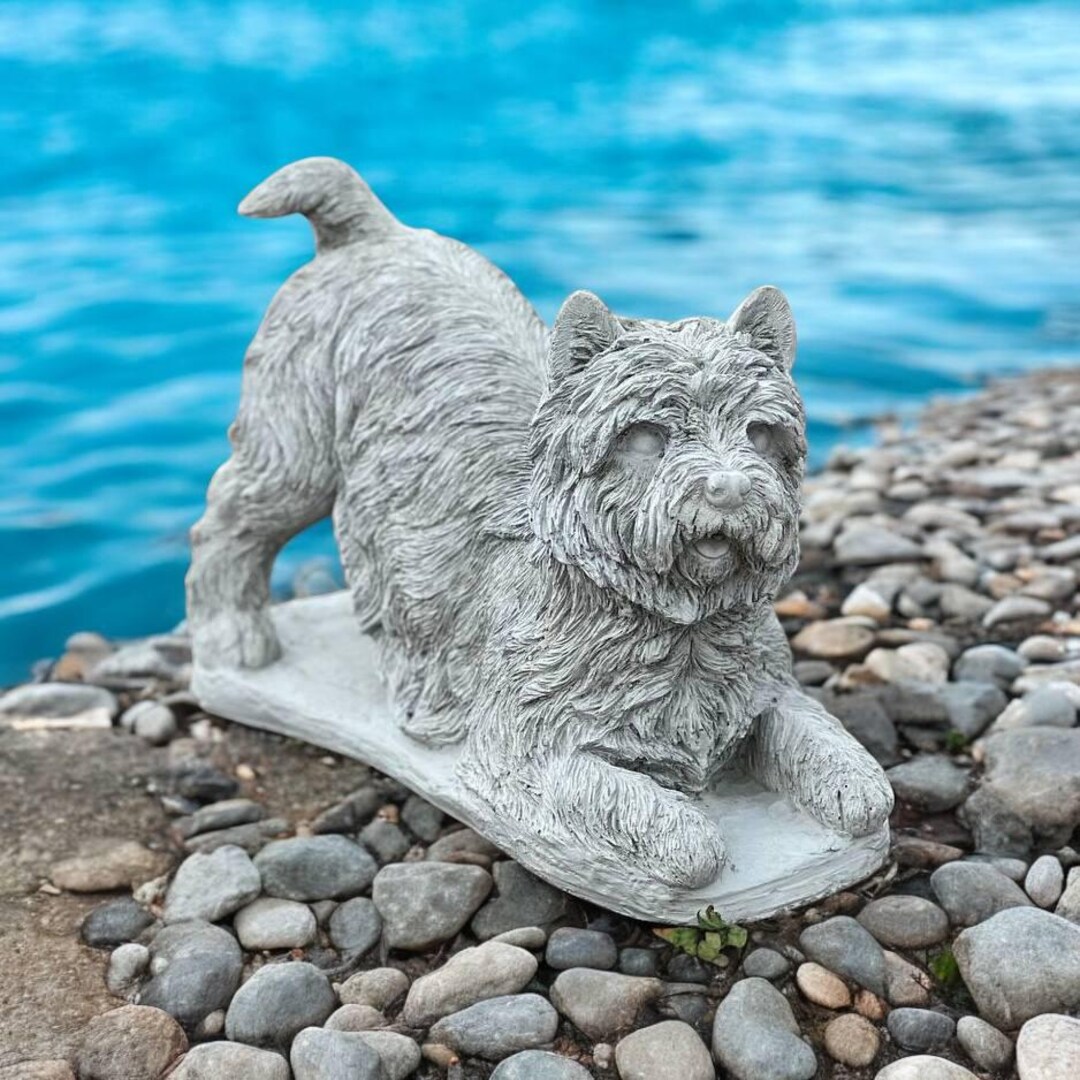 Massive Terrier Figure, Stone Terrier Puppy on Base Sculpture, Concrete ...