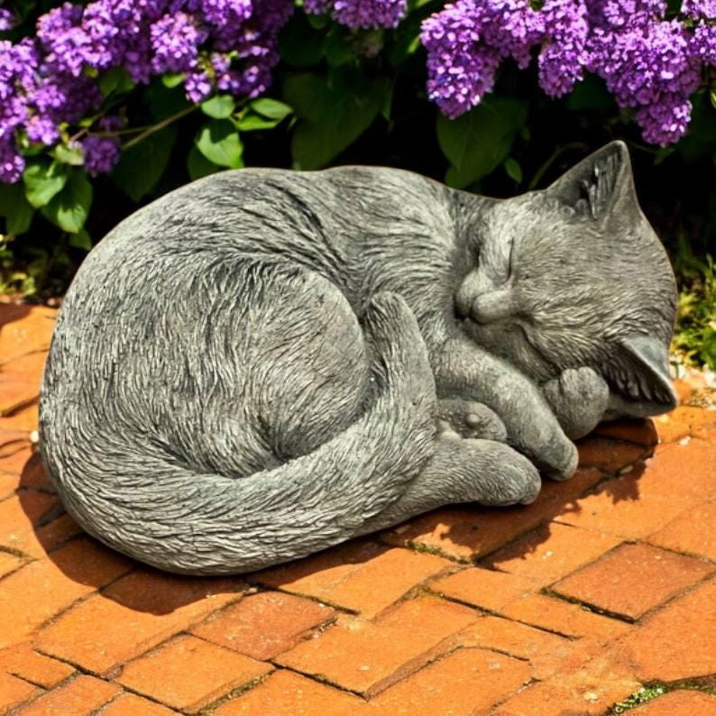 Cat Sleeping Statue, Concrete Grey Cat Figure, Pets Lovers Gift Idea ...