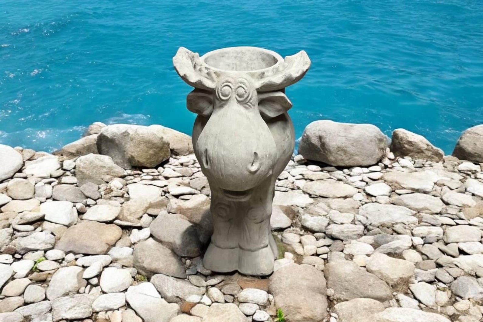 Massive Standing Moose Planter, Concrete Sculpture, Detailed Flowers ...