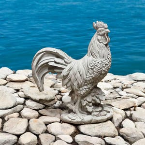 Rooster on Base Statue, Concrete Rooster Bird Figure, Detailed Stone ...