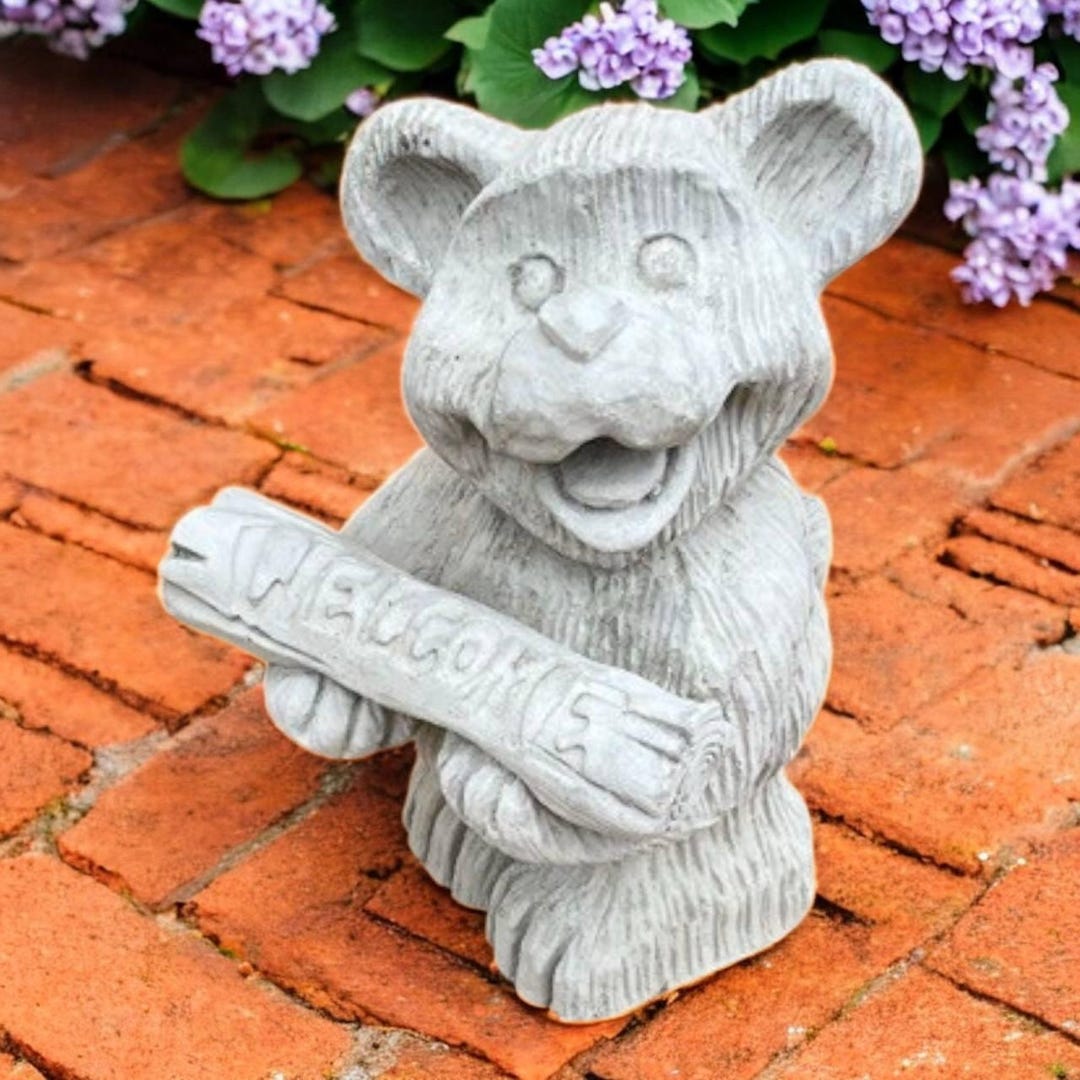 Bear Concrete Statue, Front Door Welcoming Figure, Stone Garden ...