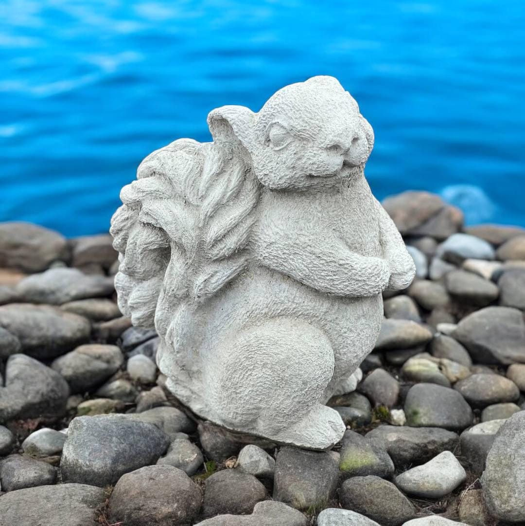 Detailed Squirrel Figure, Squirrel With Bushy Tail Statue, Concrete ...