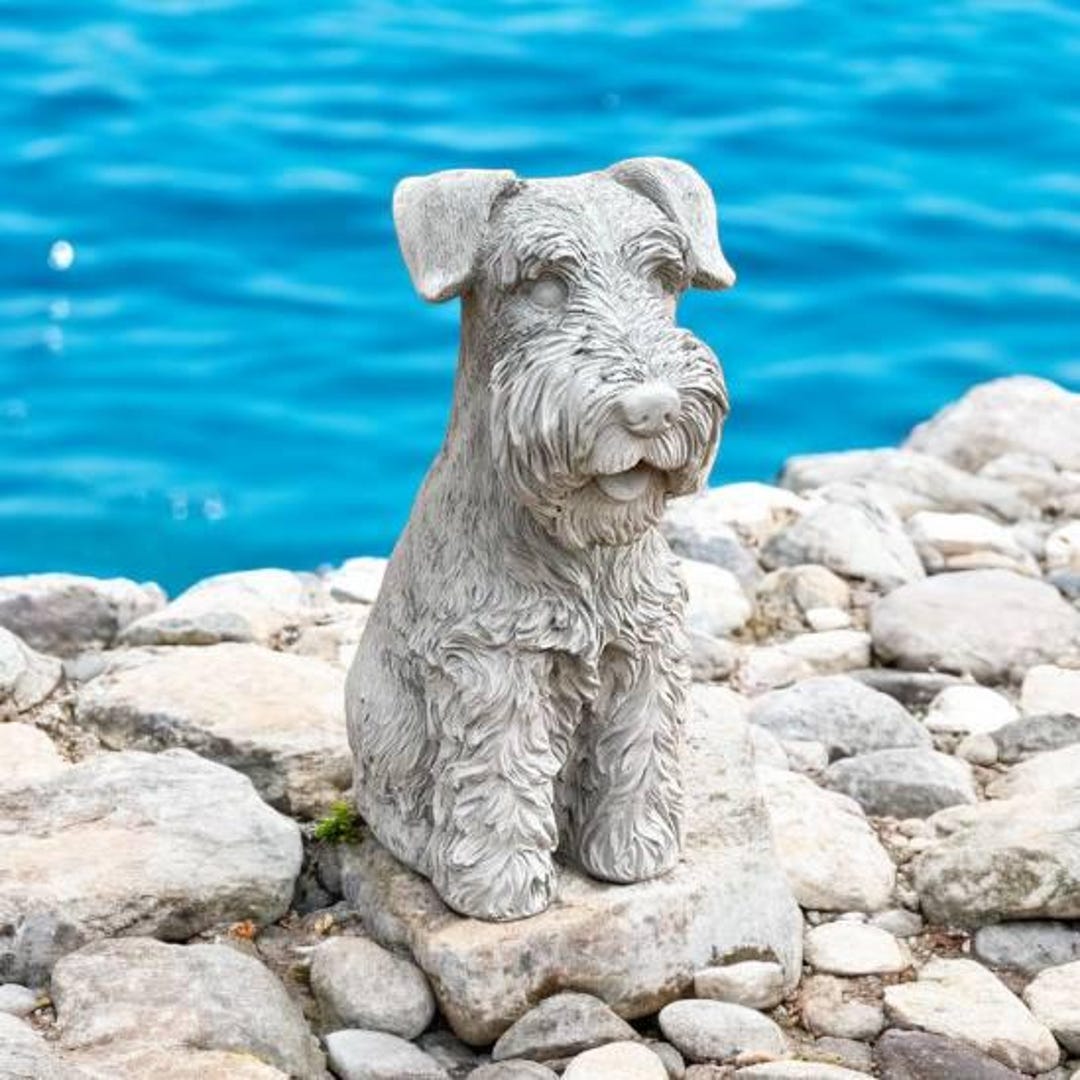 Schnauzer Dog on Statue, Sitting Schnauzer Dog Figure, Concrete ...