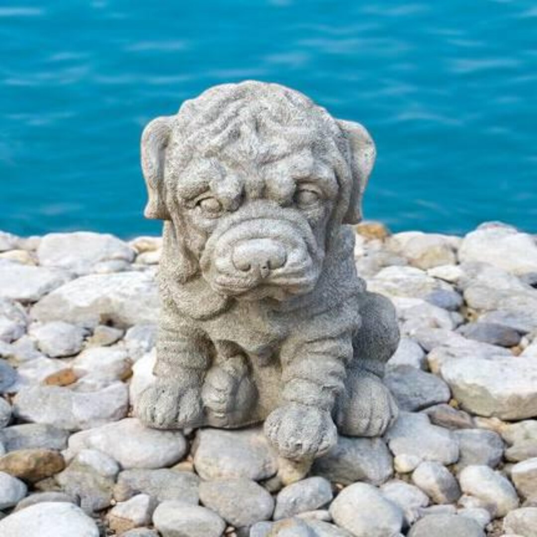 Sitting Rottweiler Puppy With Head Down Figure, Stone Dog Memorial ...