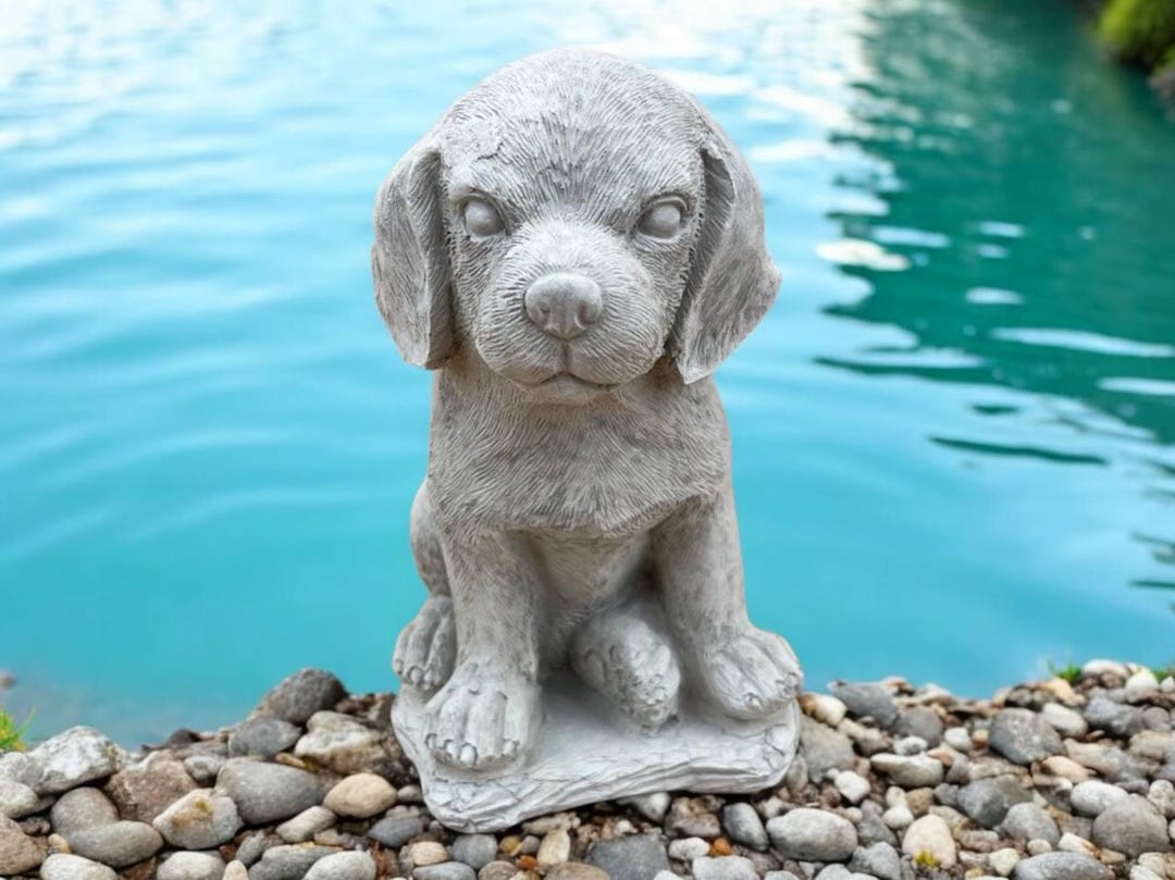 Sitting Pitbull Puppy Statue, Dog on Base Memorial Stone, Backyard Dog ...