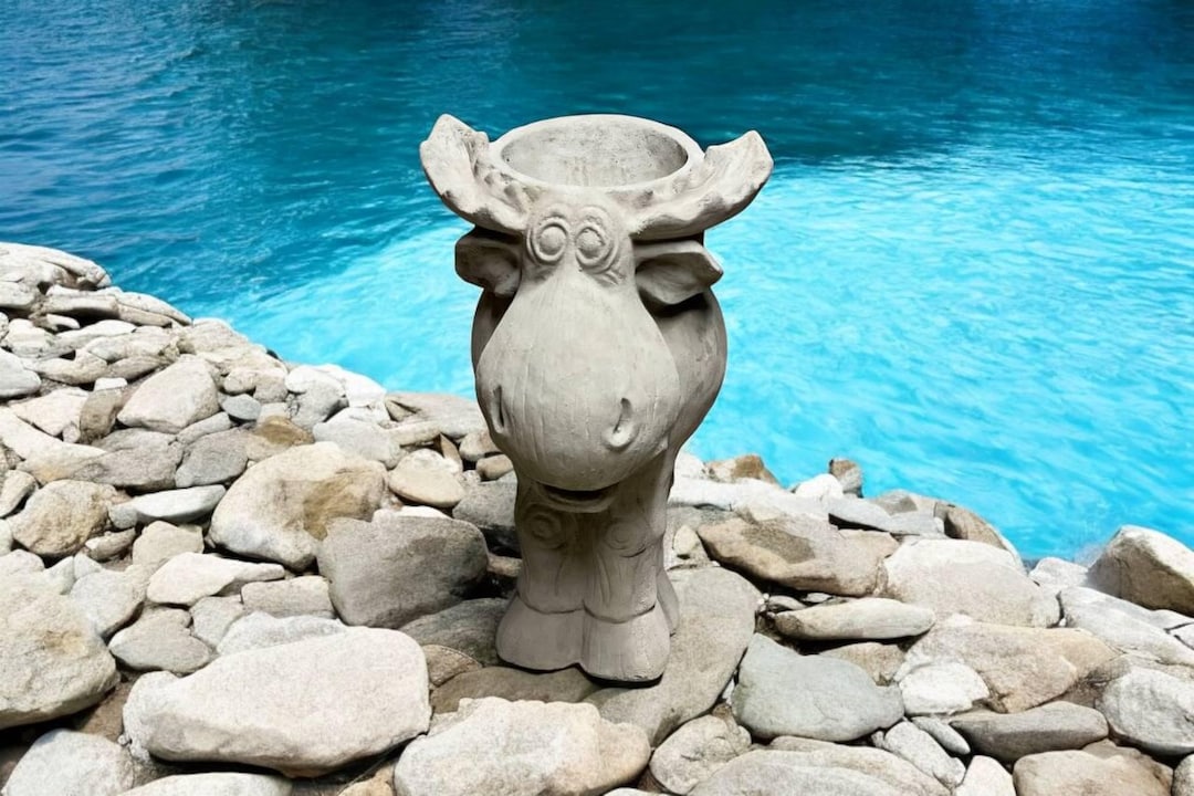 Massive Standing Moose Planter, Concrete Sculpture, Detailed Flowers ...