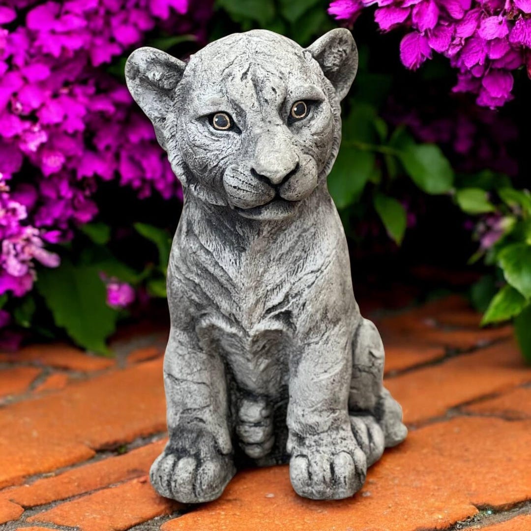 Concrete Tiger Cub Statue, Realistic Tiger Figure, Wild Animal ...