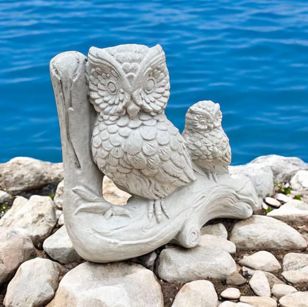 Two Owls Garden Statue, Concrete Night Birds Sculpture, Outdoor Owls on ...