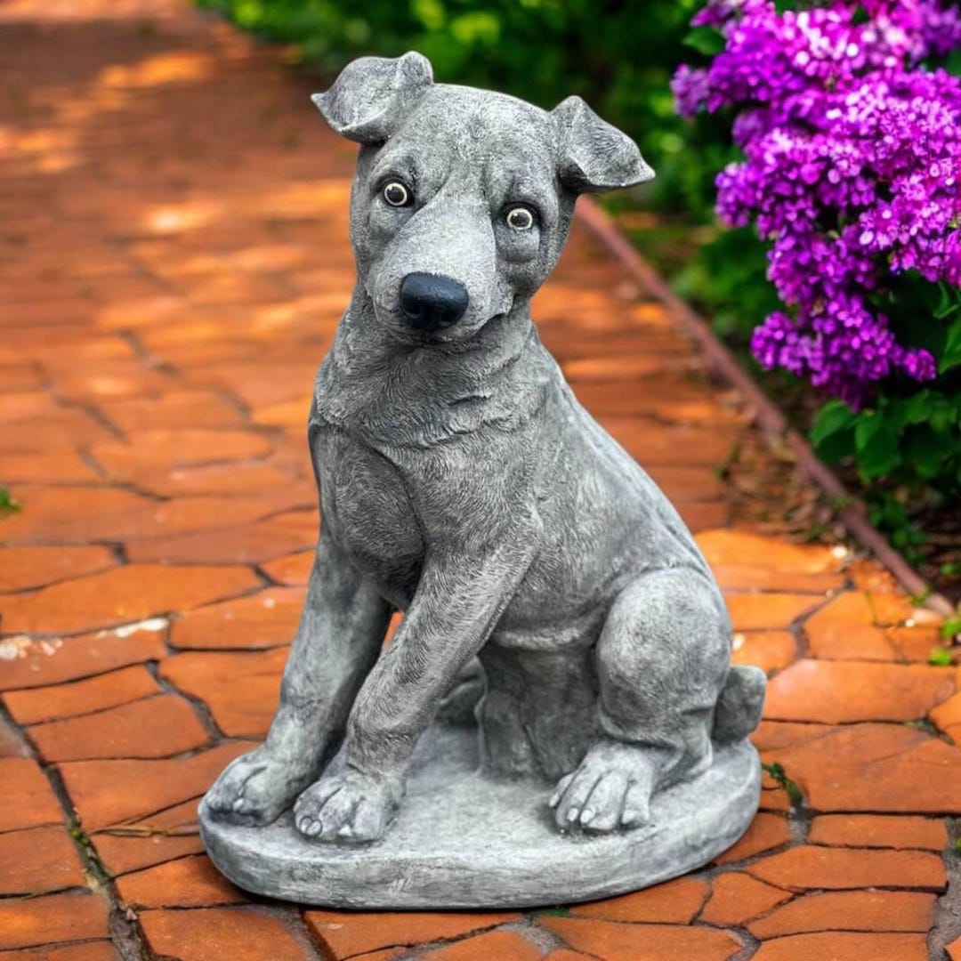 Grey Jack Russell Memorial, Stone Dog Grave, Sitting Jack Russell Puppy ...