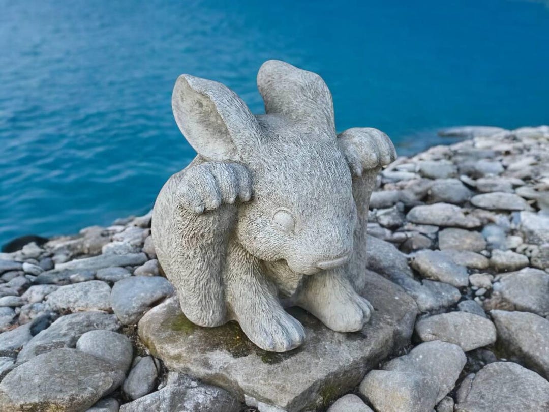 Small Bunny Statue, Stone Yard Figure, Cement Rabbit Sculpture ...