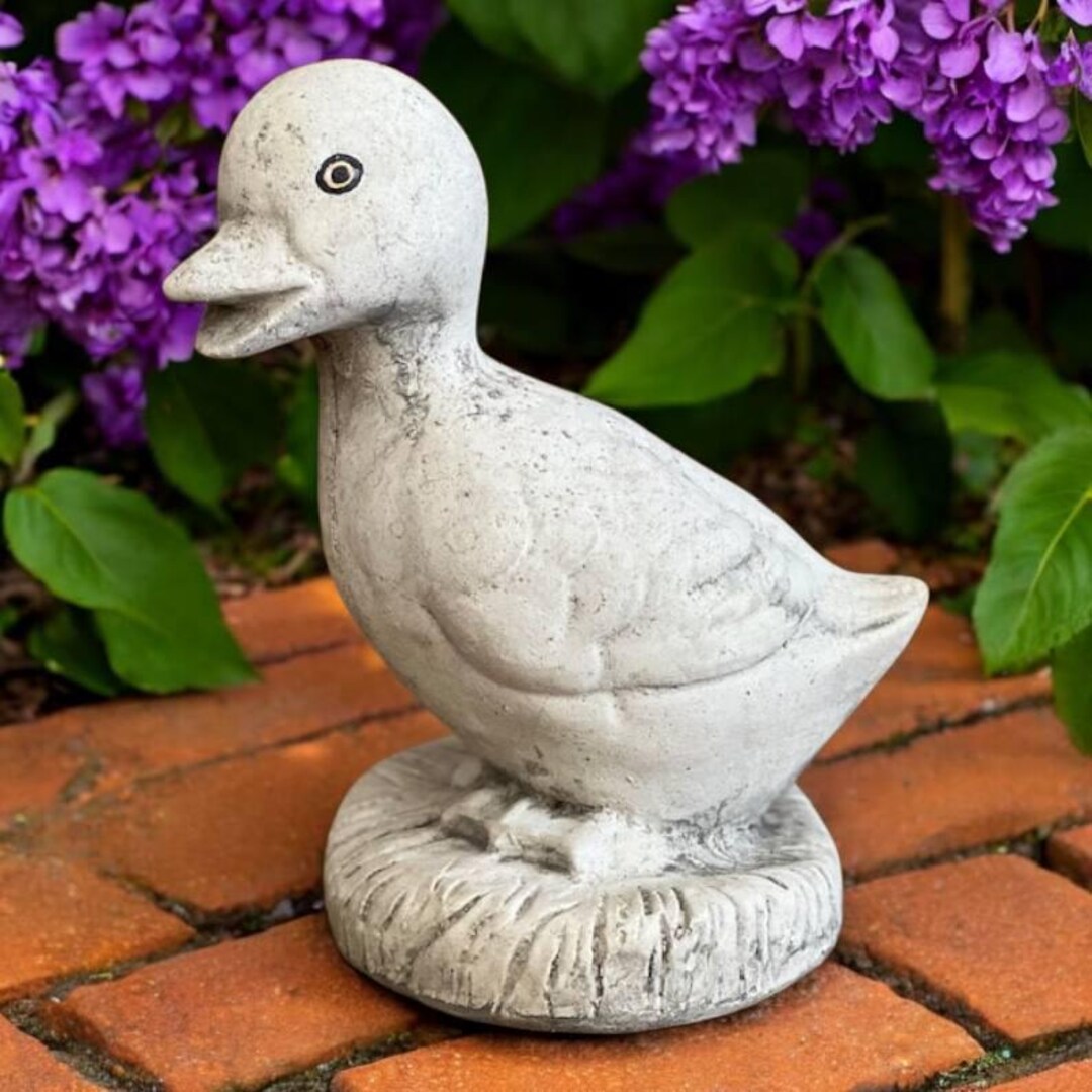 Duckling on Base Figure, Cement Duck Yard Statue, Farm Style Sculpture ...
