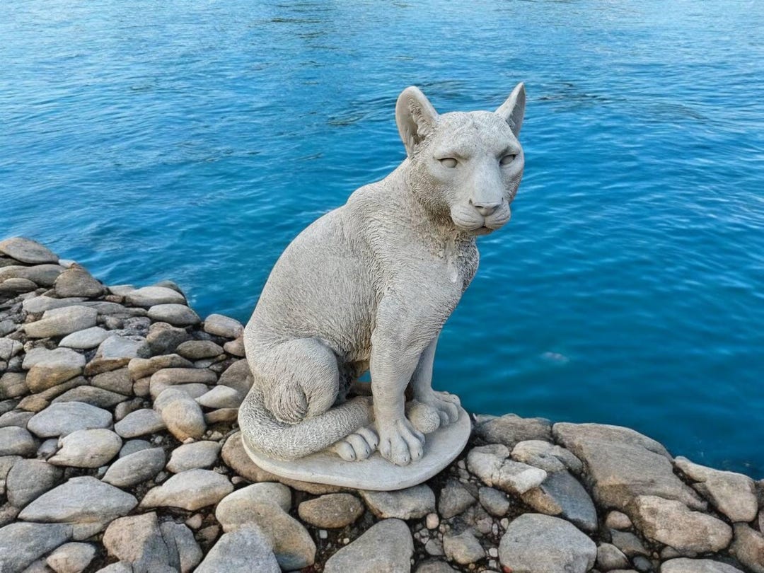 Large Cougar Statue, Cougar Sitting on Base, Mountain Lion Sculpture ...