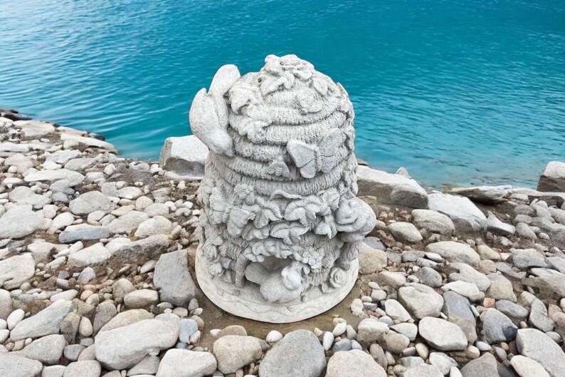 Large Bee Skep Statue, Massive Bee House Figurine, Concrete Large Bee ...