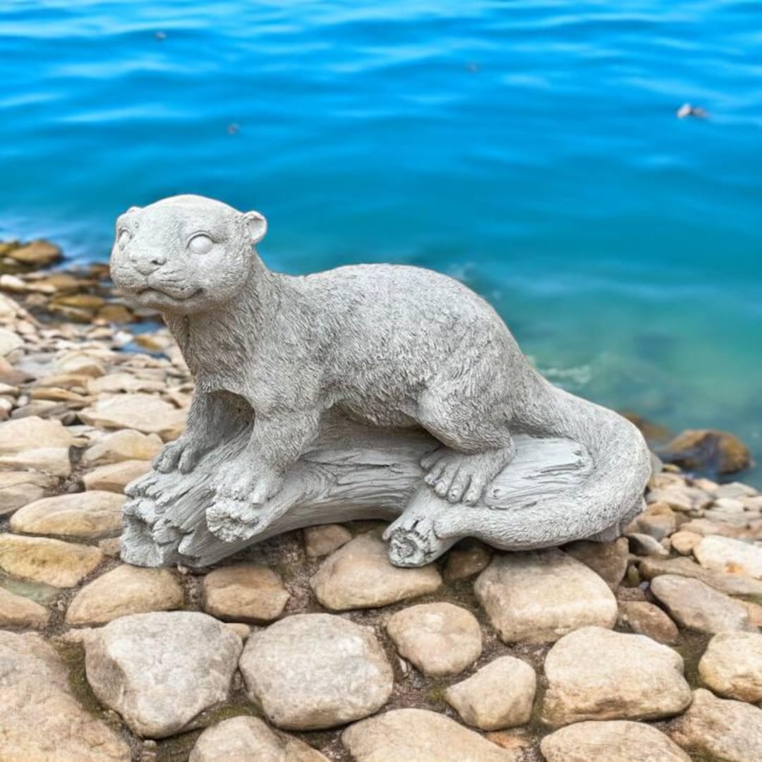 Stone Otter Outdoor Sculpture, Garden Otter Animal Statue, Yard Figure ...