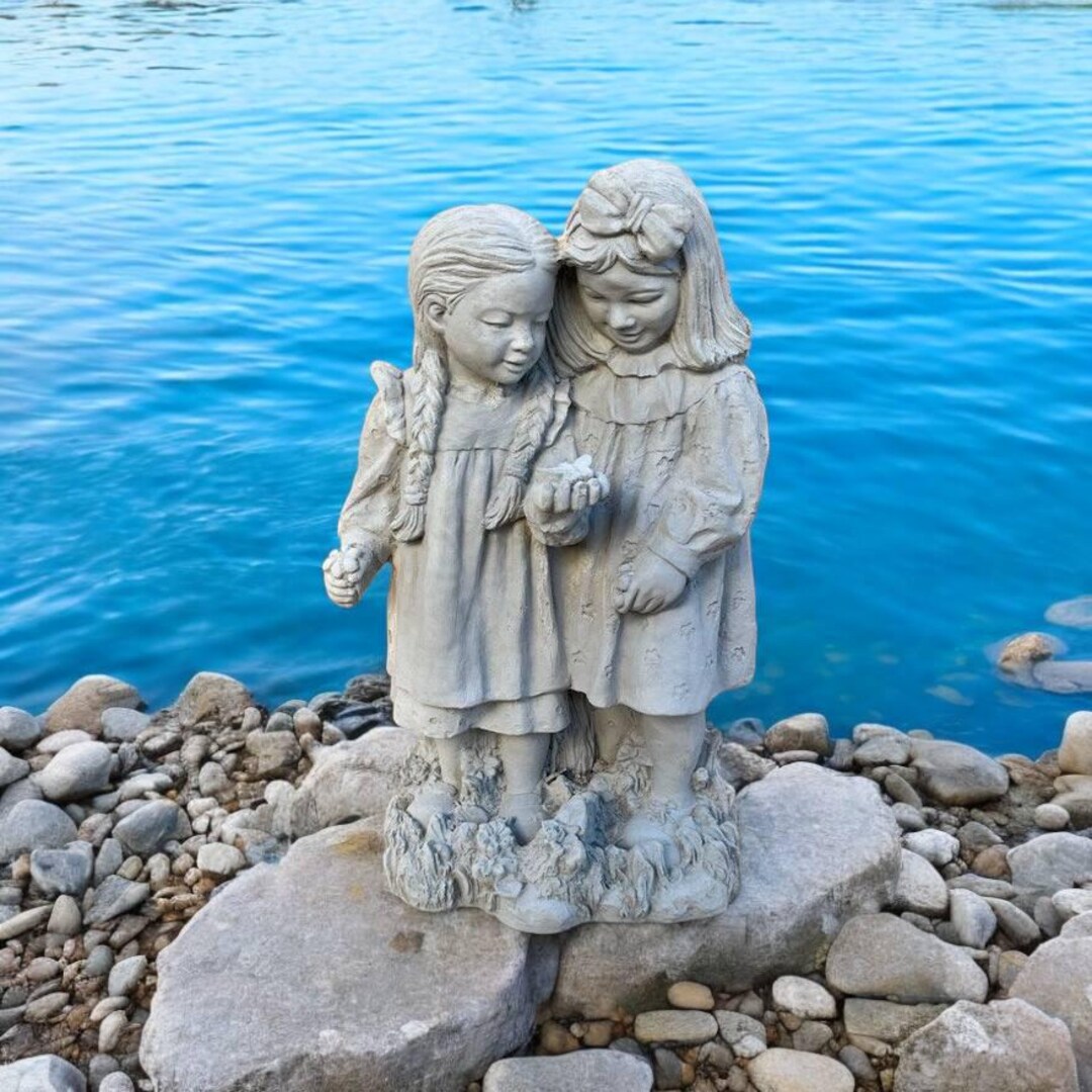 Standing Girls With Butterfly Figure, Two Girls Holding Butterfly ...