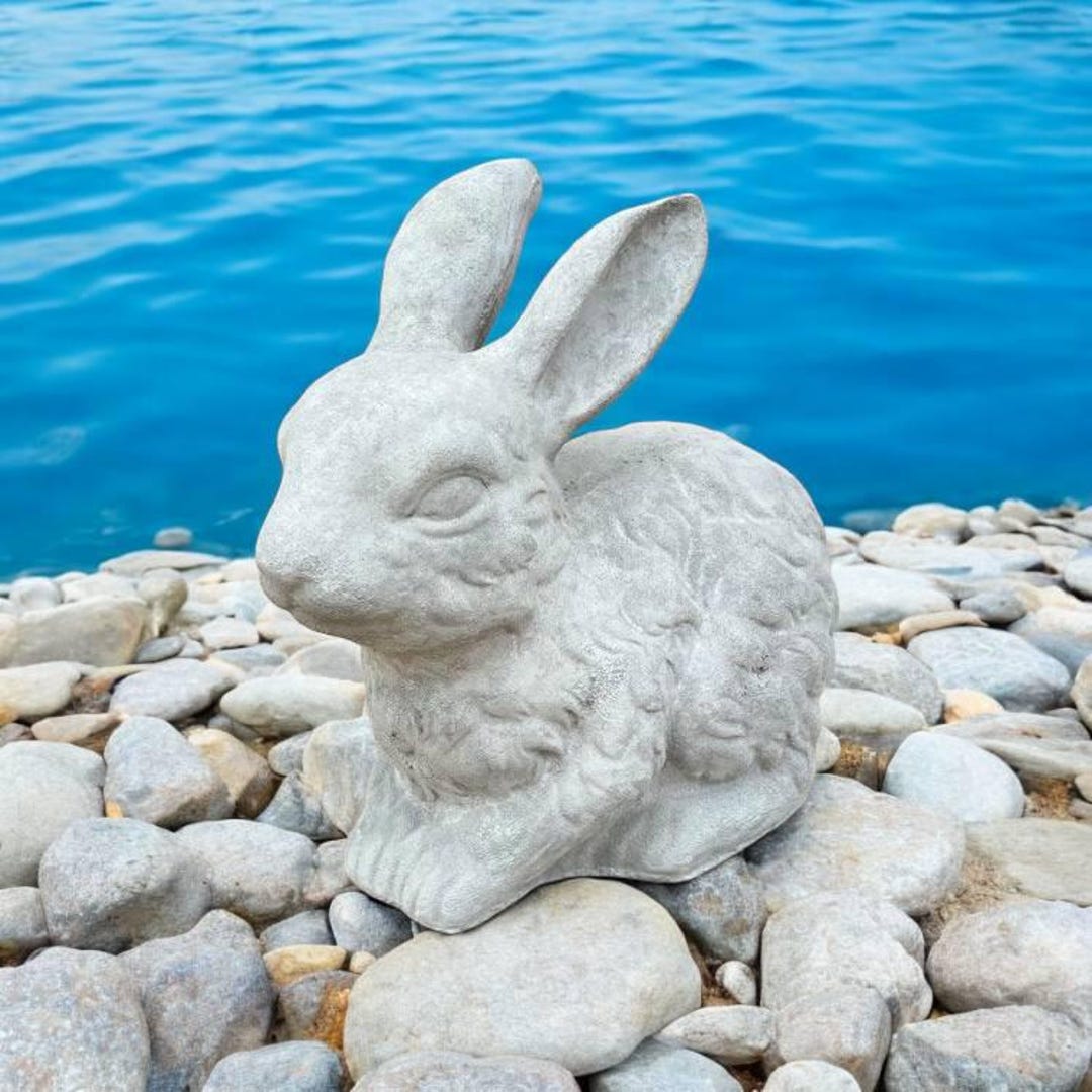 Furry Bunny Statue Wild Rabbit Figure Concrete Garden Decoration Forest ...