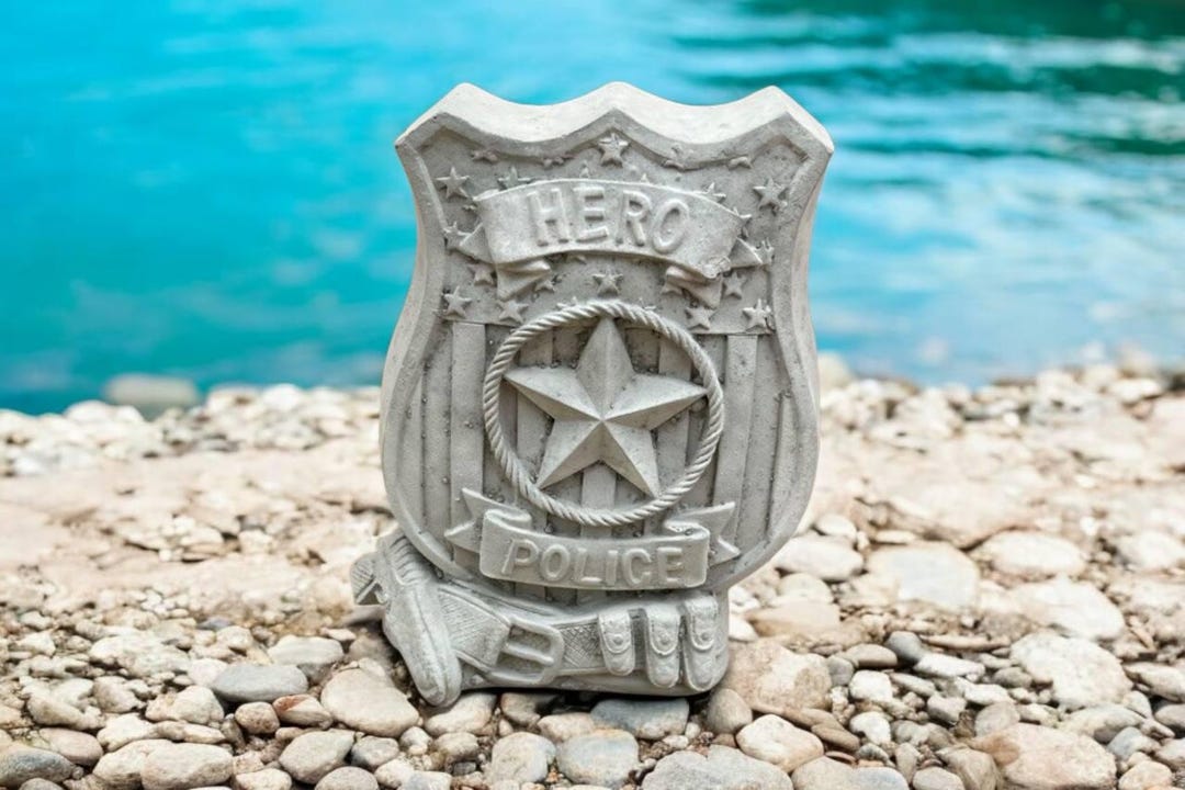 Concrete Police Shield Figure, Police Rock Statue, Police Hero ...