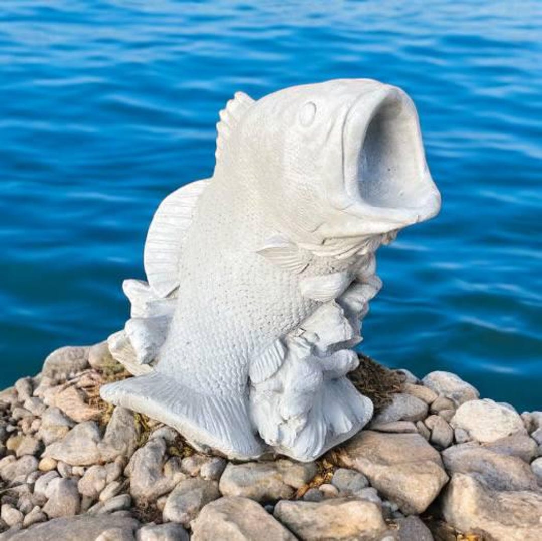 Mouth Bass Fish Statue, Large Fish Sculpture, Massive Open Mouth Fish ...