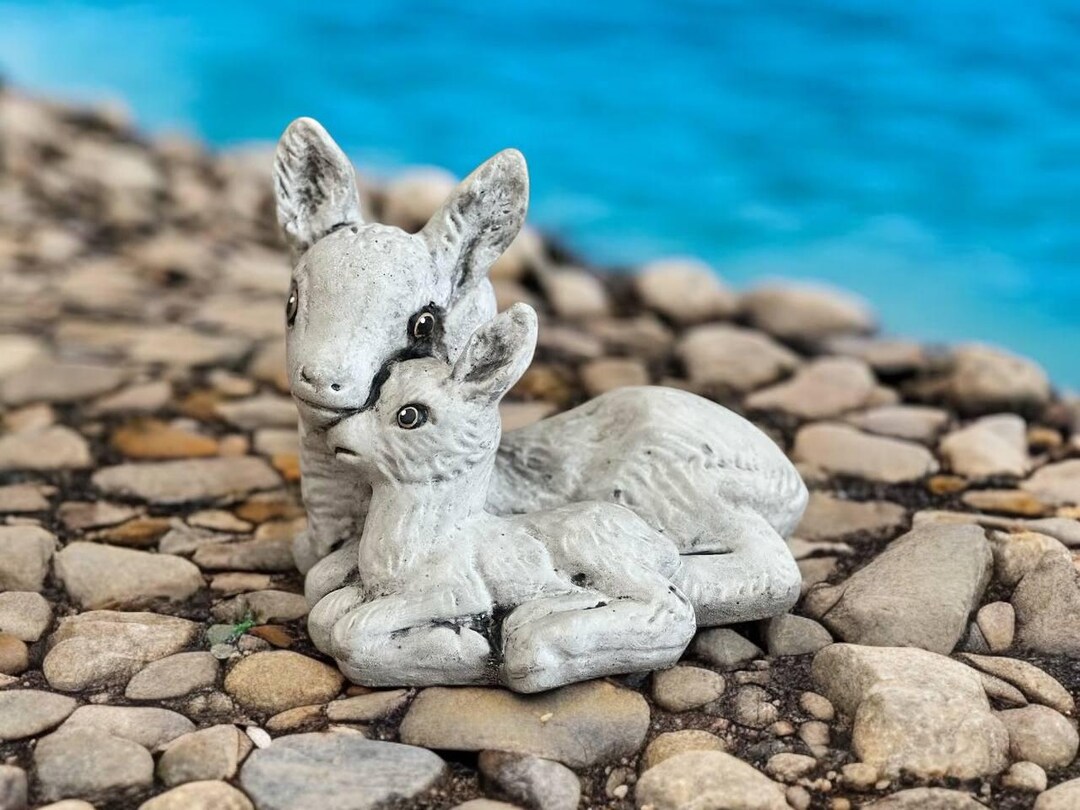 Fawn Friends Statue, Two Laying Deers, Two Fawns, Concrete Deers ...