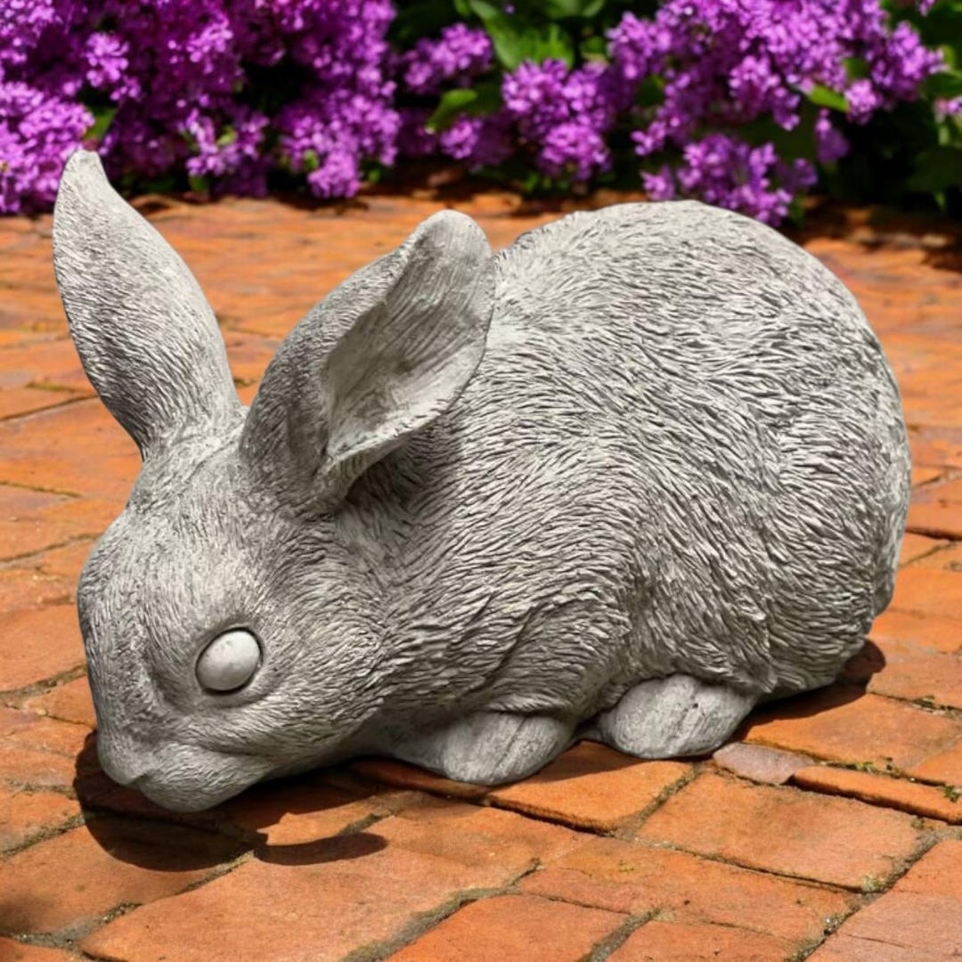 Looking Down Rabbit Figure, Grazing Bunny Sculpture, Concrete Animal ...