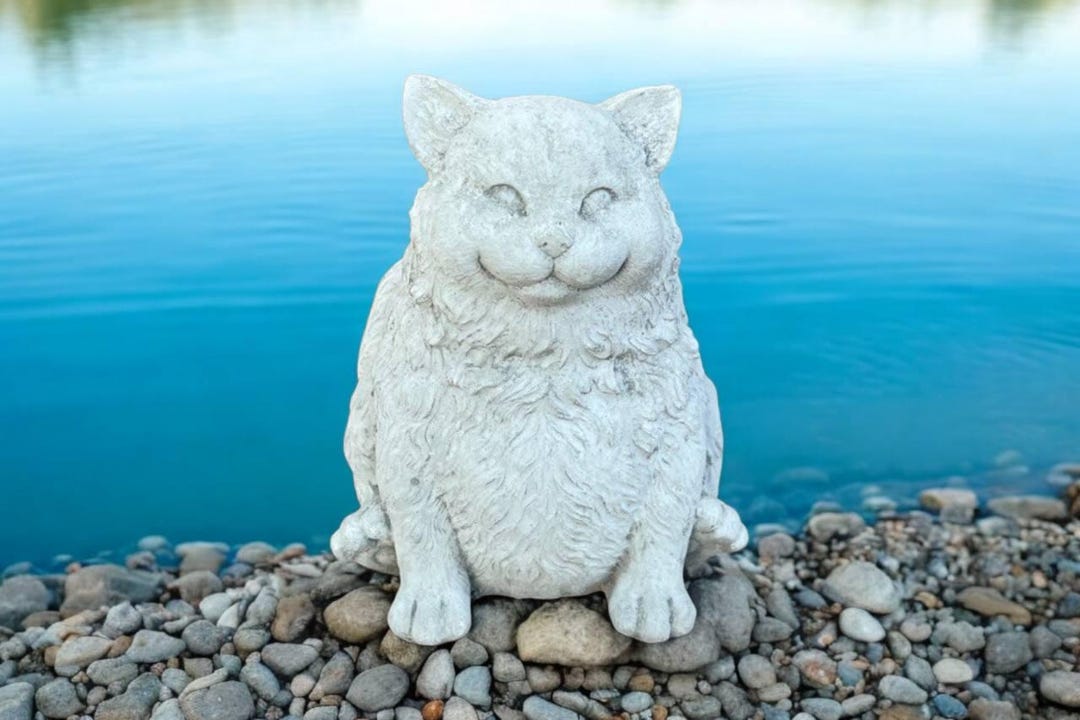 Upright Cat Statue, Fat Kitten Sculpture, Squatting Cat Stone Figure ...