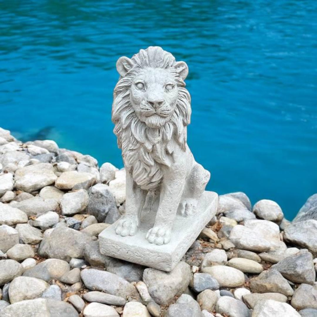 Left Sided Lion Statue, Concrete Lion on Post Figure, Sitting Lion on ...