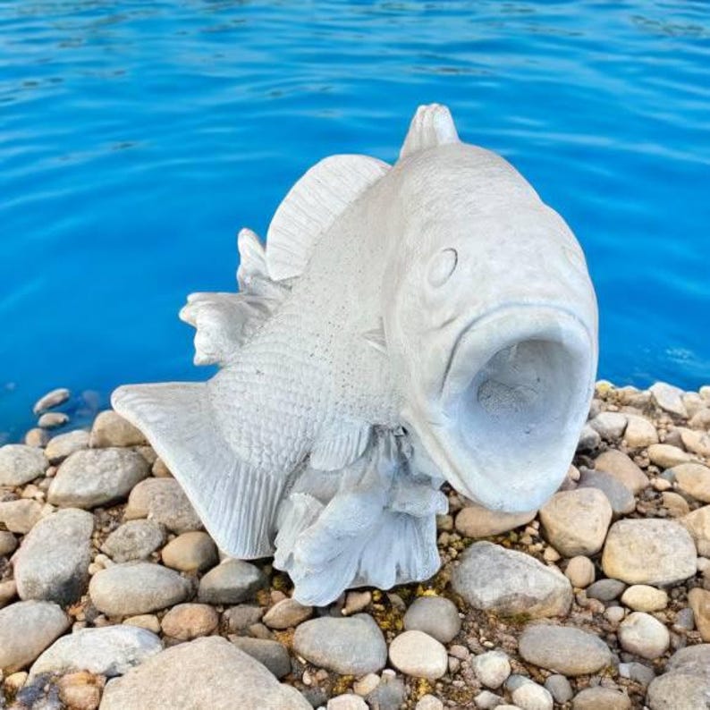 Mouth Bass Fish Statue, Large Fish Sculpture, Massive Open Mouth Fish ...