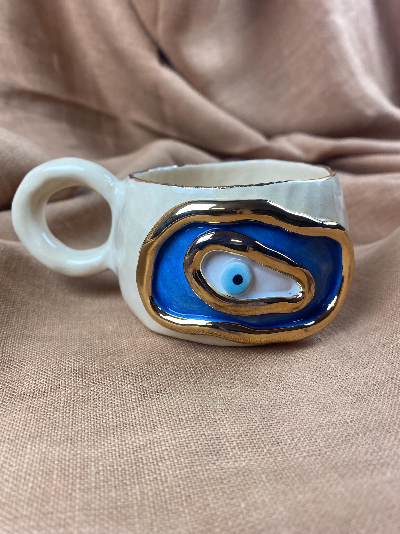 Stoneware Handmade Mug With Evil Eye Design - Etsy