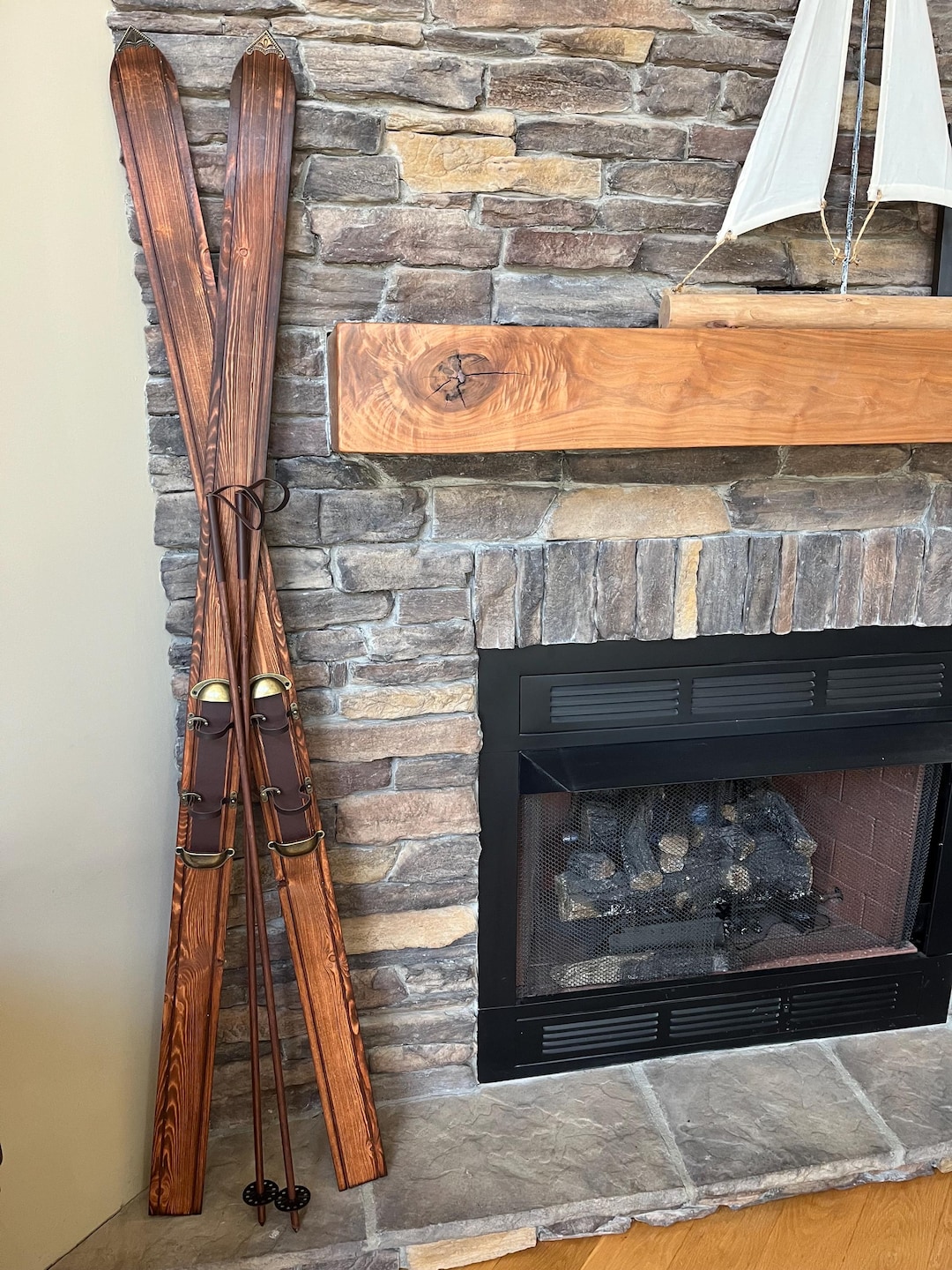 6ft Decorative Wooden Snow Skis W/poles - Select Trim Package - Etsy