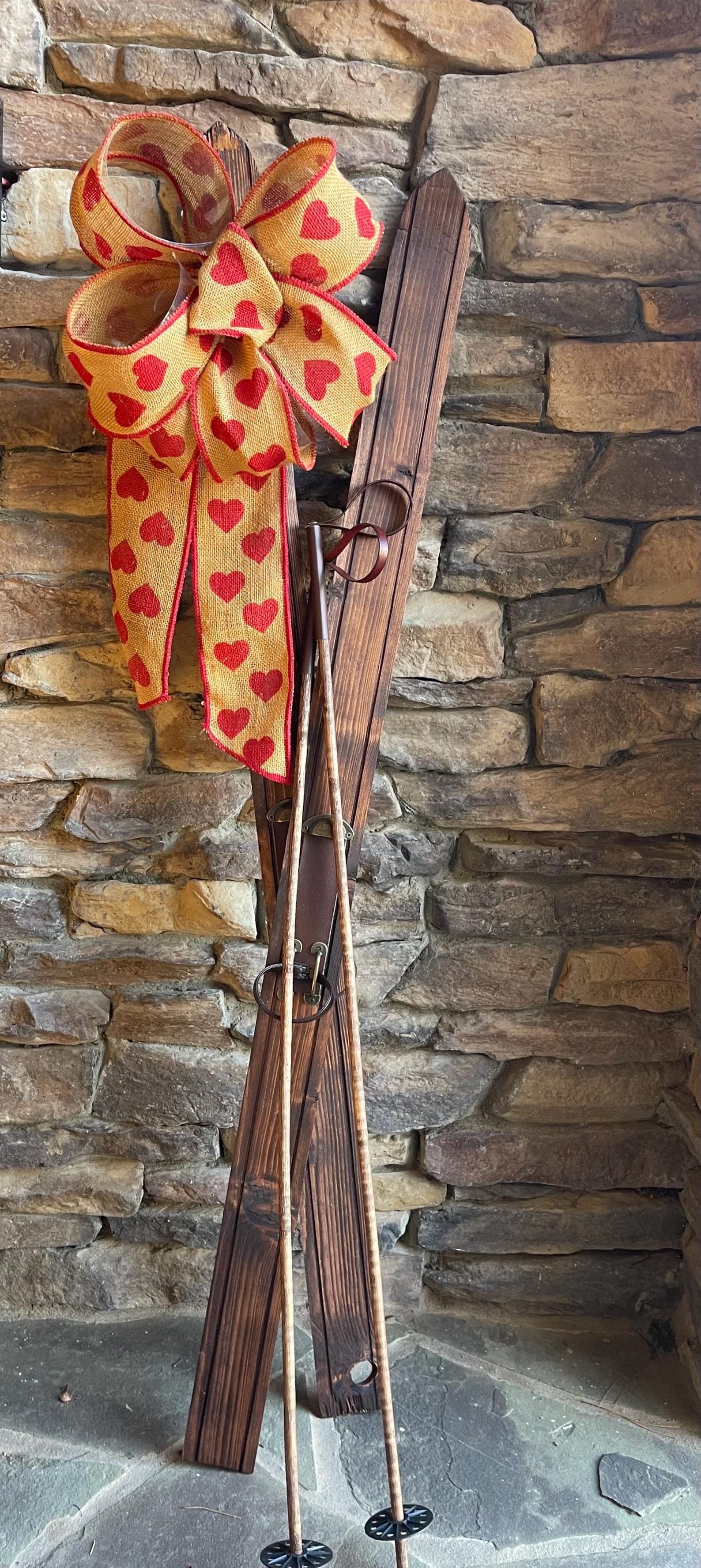 4 Ft Decorative Wooden Snow Skis W/poles - Etsy