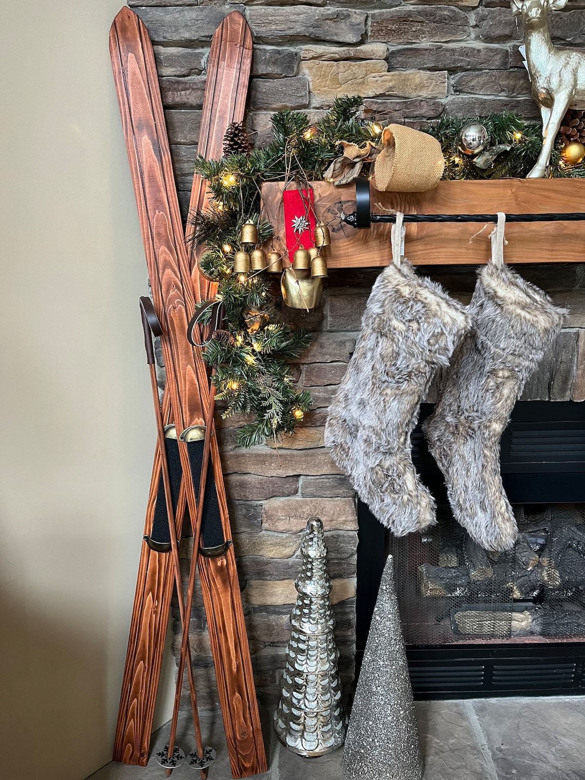 6ft Decorative Wooden Snow Skis W/poles - Etsy