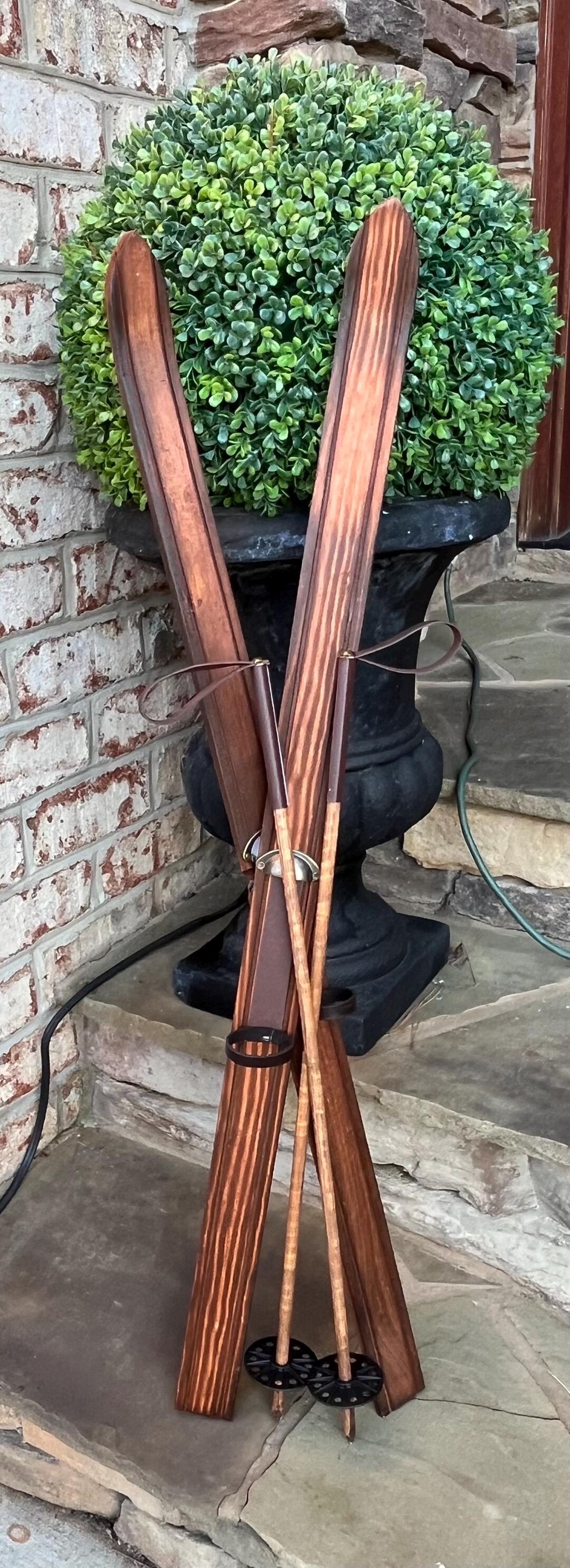 3ft Decorative Wooden Snow Skis With Poles - Etsy