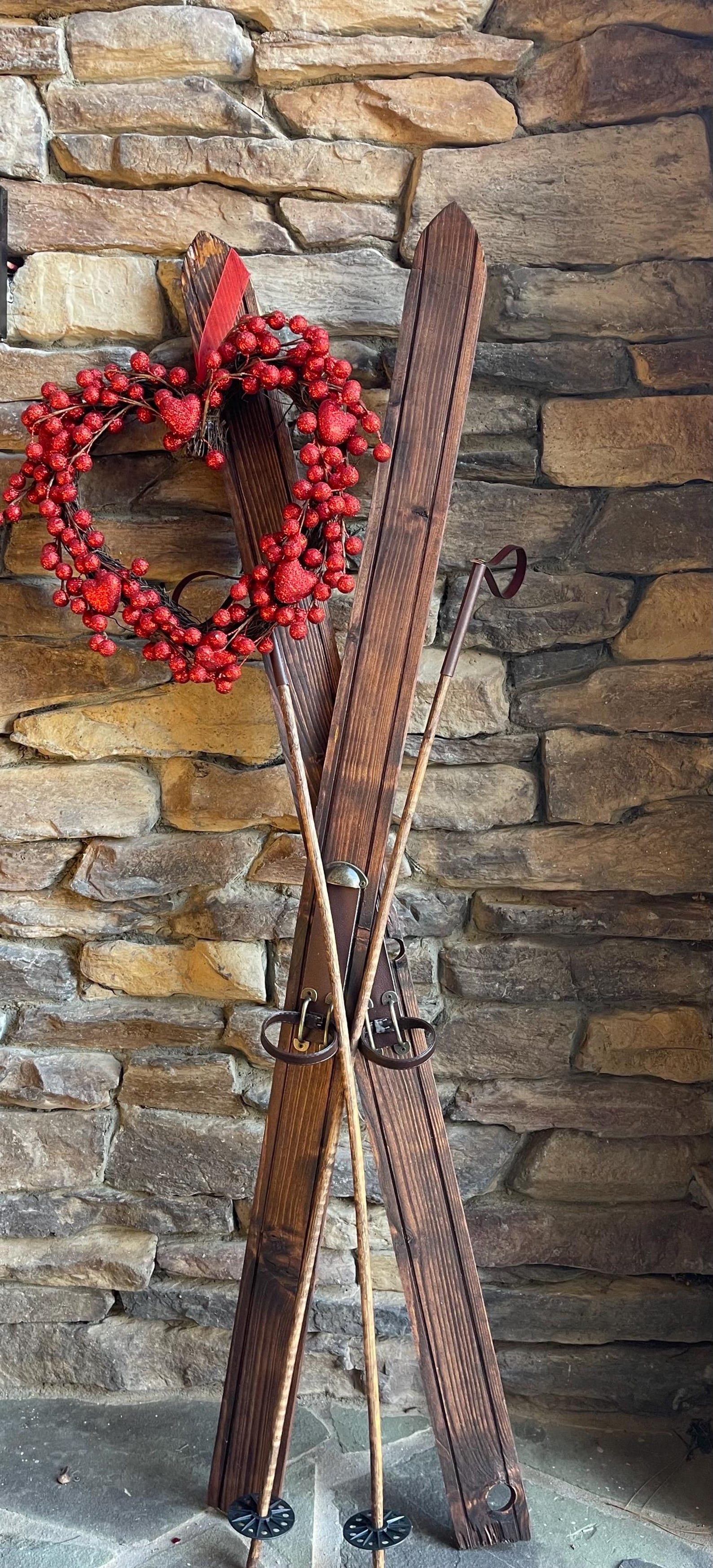 4 Ft Decorative Wooden Snow Skis W/poles - Etsy