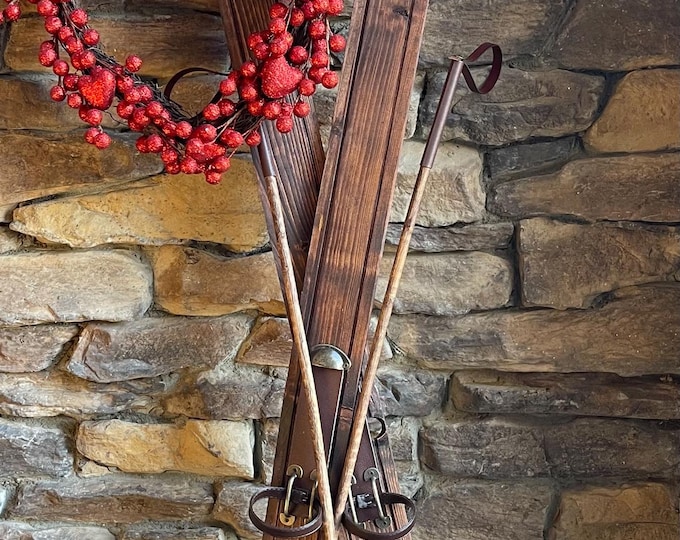4 Ft Decorative Wooden Snow Skis W/poles - Etsy