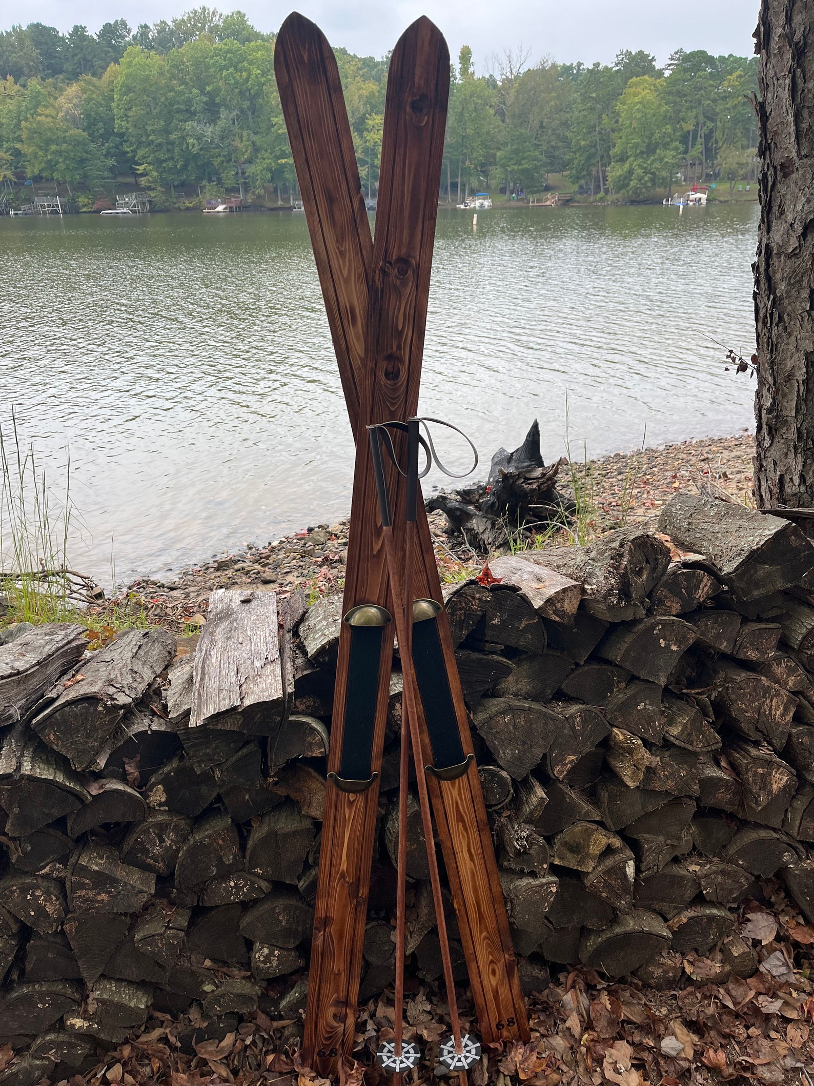 6ft Decorative Wooden Snow Skis W/poles - Etsy