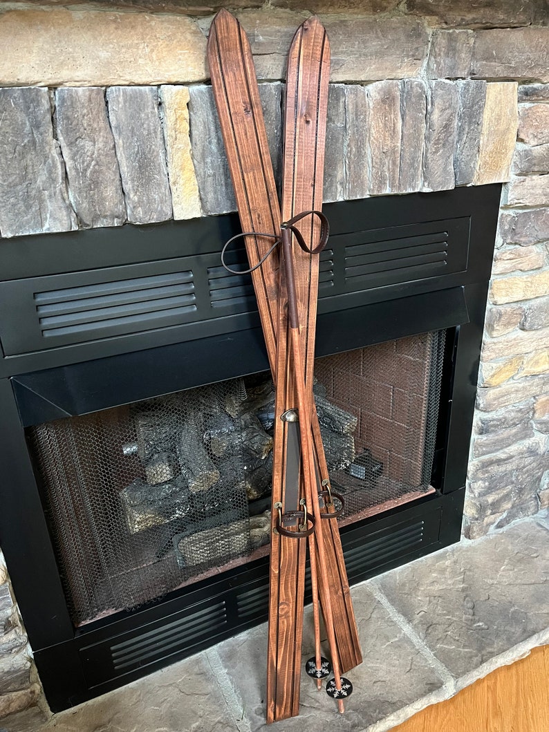 4 Ft Decorative Wooden Snow Skis W/poles - Etsy