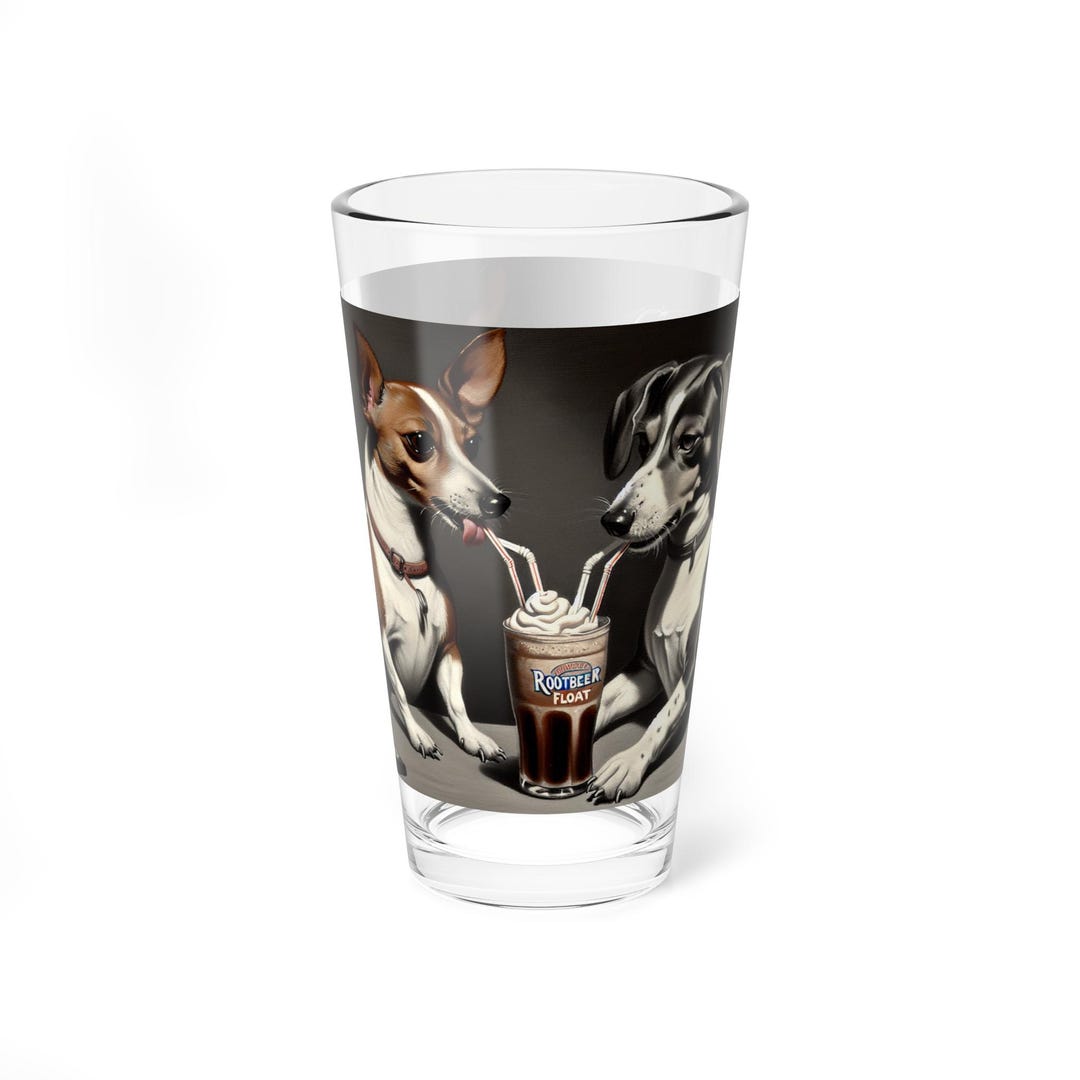 Dogs "sharing A Rootbeer Float" Drinking Glass - 16 Oz., Durable ...