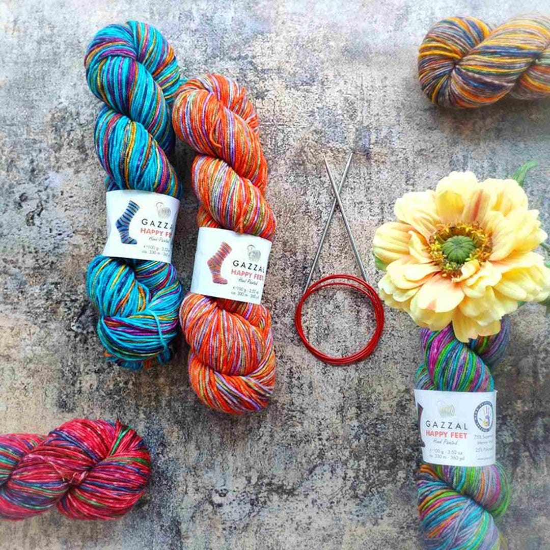 Gazzal Happy Feet Socks Yarn – Multicolor Self-striping Sock Yarn 330 M ...