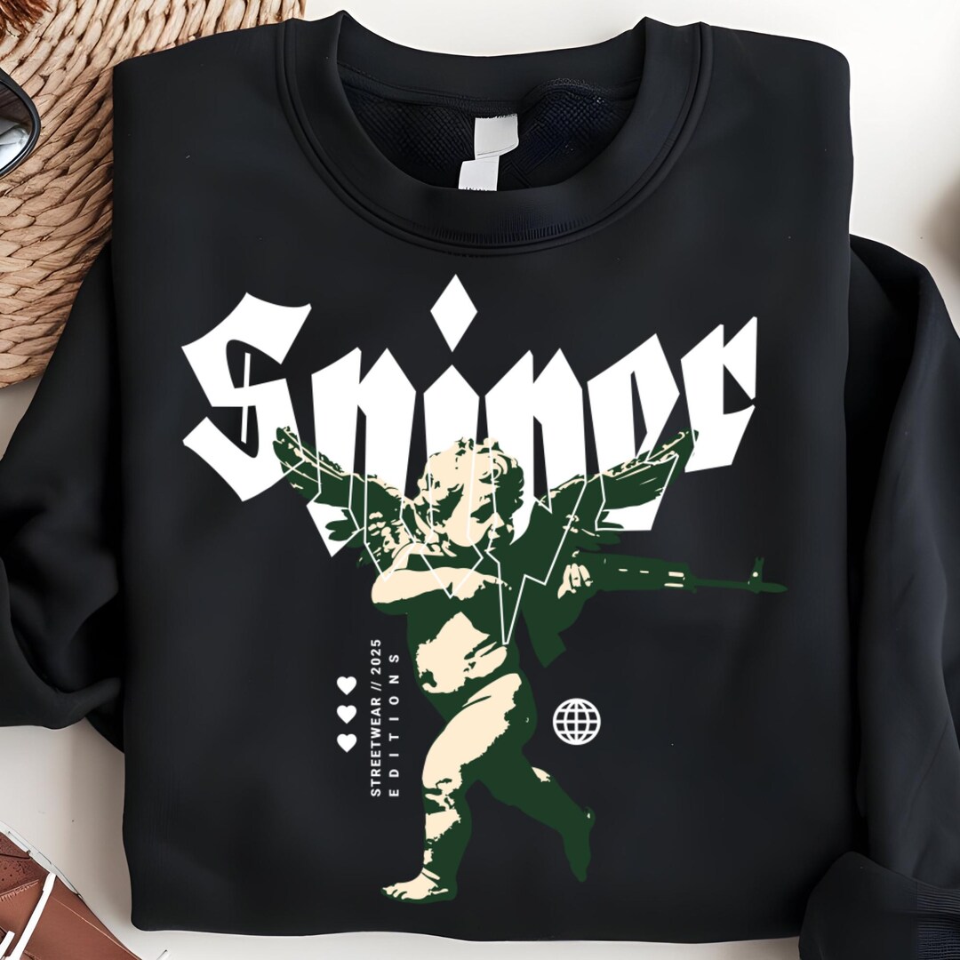 Sniper Cherub PNG, Edgy Streetwear Design for 2025, Urban Angel With ...