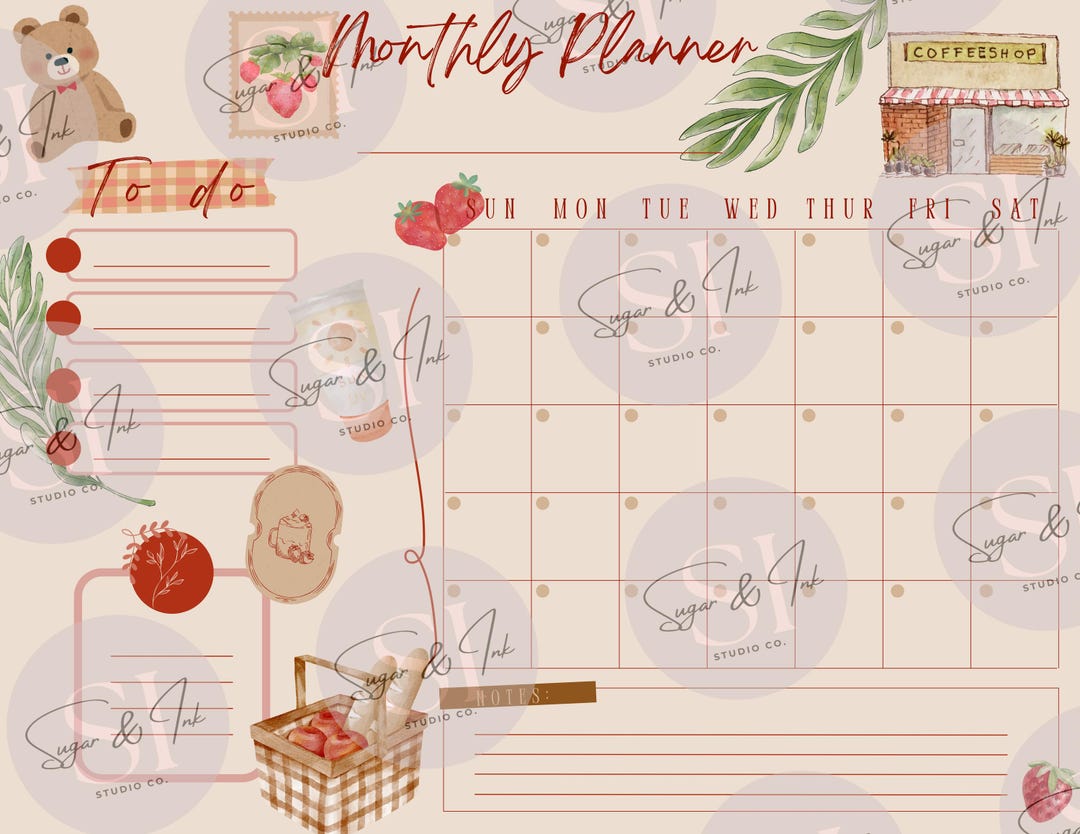 Strawberry Themed Digital Planner, Planner 2025, Weekly Planner ...
