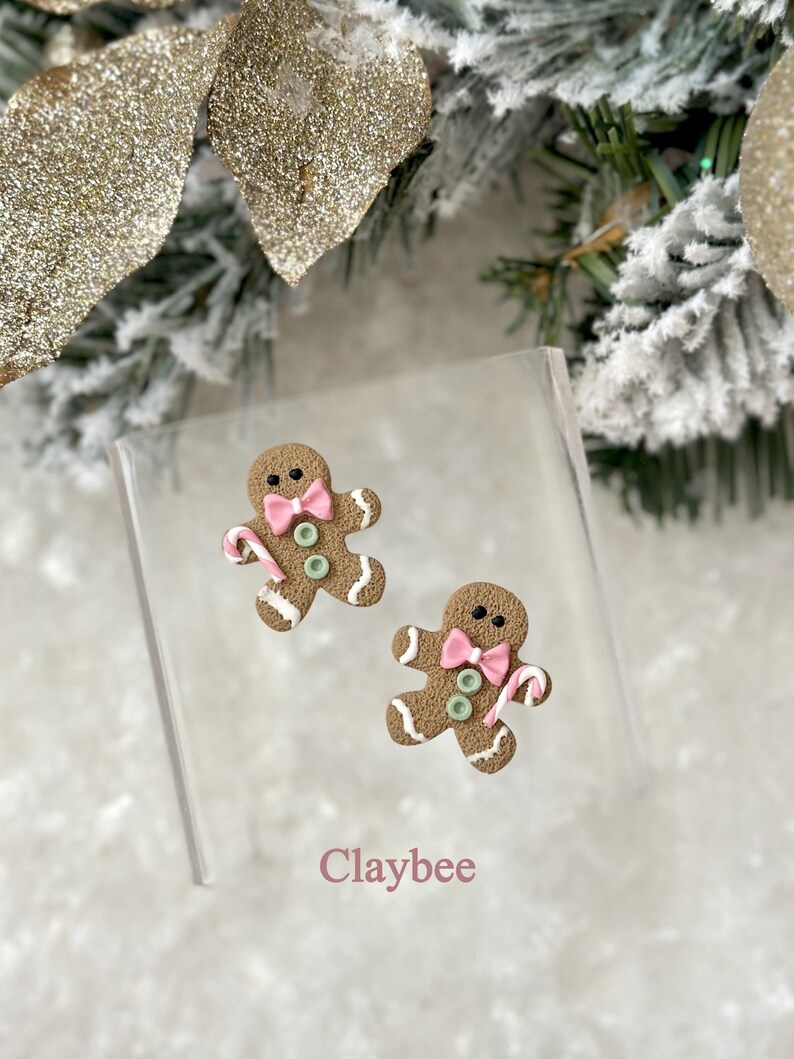 Christmas Gingerbread Man With Candy Cane Earrings .. Festive Colors ...